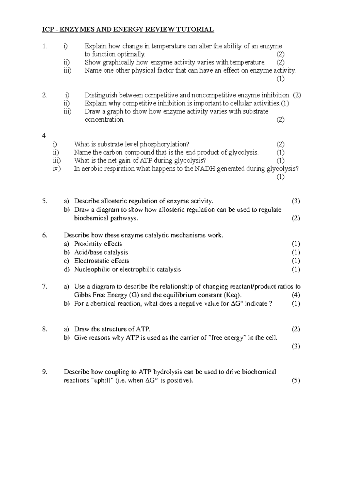 ICP - Enzymes AND Energu Review Tutorial - ICP - ENZYMES AND ENERGY ...