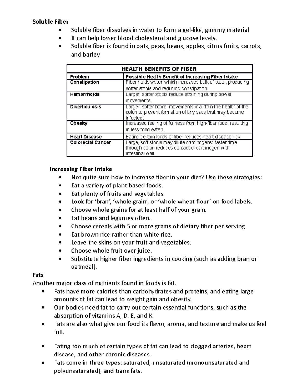 Lecture Notes 3 - Soluble Fiber - Soluble fiber dissolves in water to ...