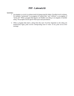 Lab04a - lab - PFP - Labwork 04 Q1 (2 marks). Write a program that performs the following tasks ...