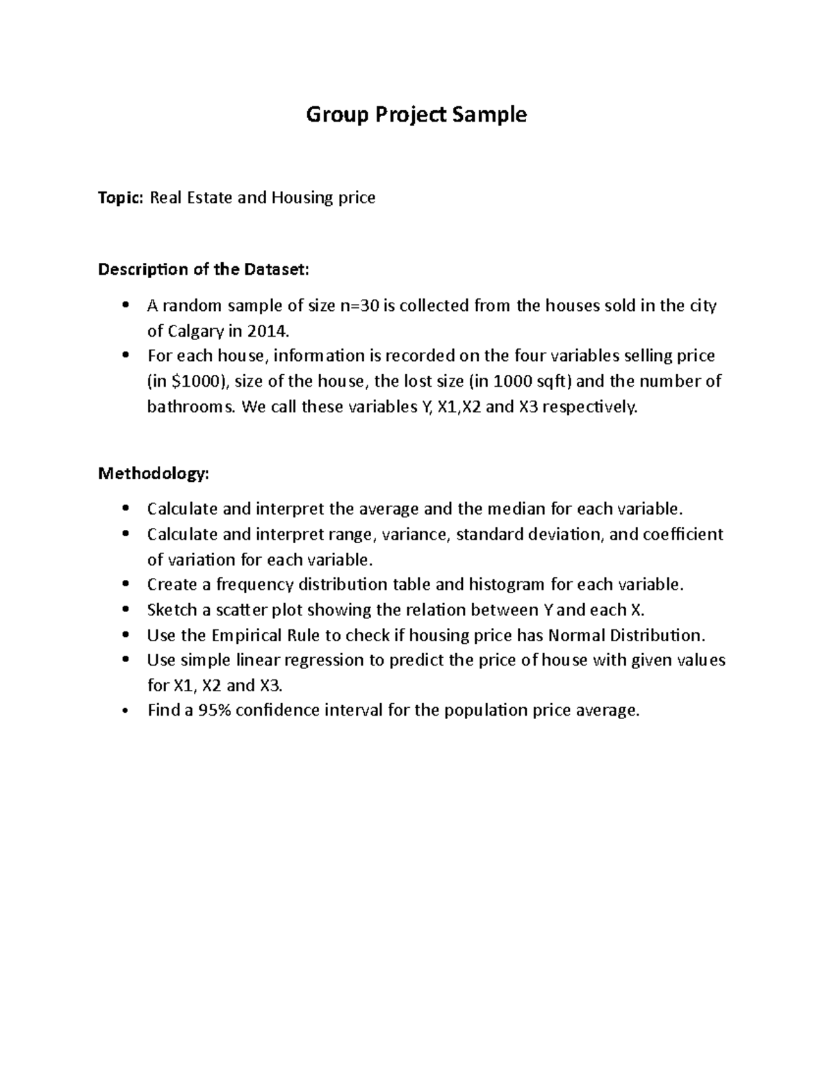 Group project sample description and instruction on the whole project ...