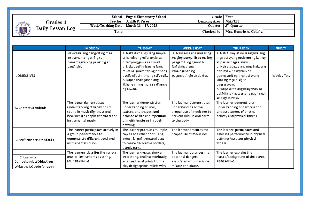 DLL-for-December-5-9 -2016-Q3-W5-All-Subjects - Grades 4 Daily Lesson ...