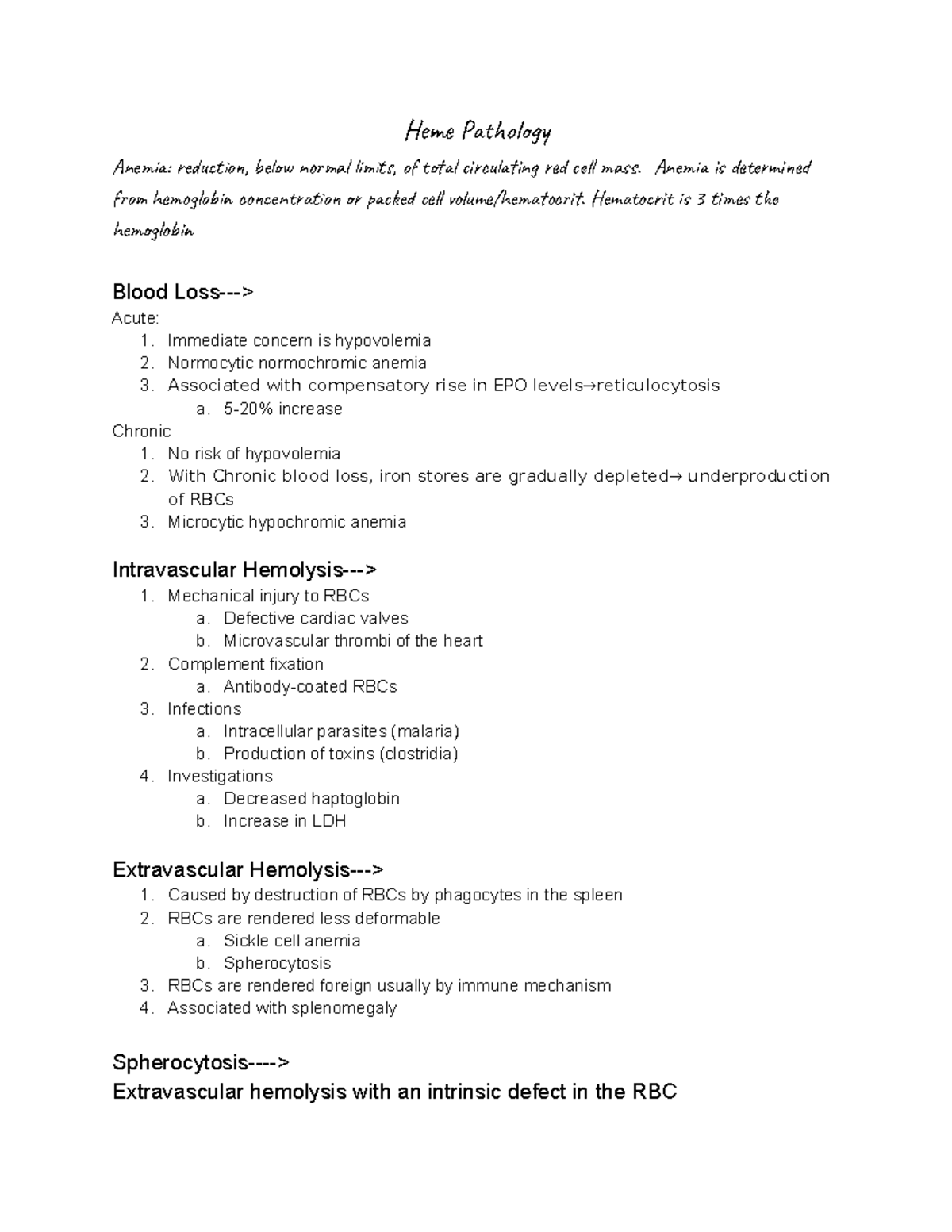 Heme Pathology - Blood - Heme Pathology Anemia: reduction, below normal ...