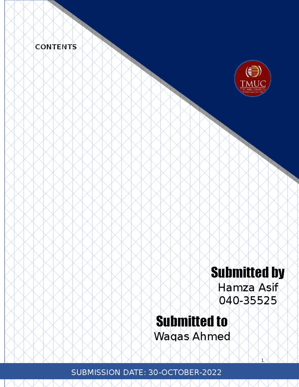 Programming Assignment 1 OF 2 - CONTENTS 1 SUBMISSION DATE: 30-OCTOBER ...