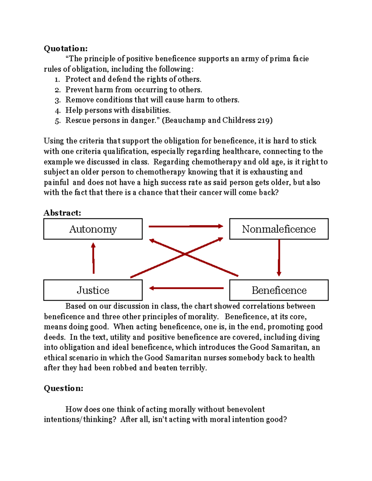 QuAD 3: Principles of Beneficence - Quotation: “The principle of ...