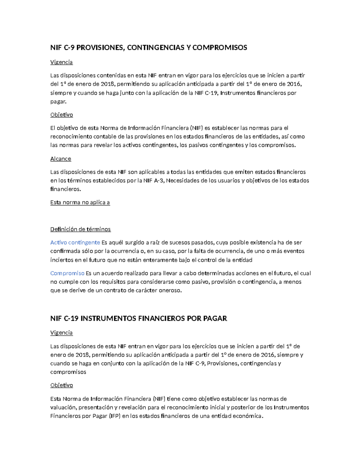 NIF C9 C19 B15 - Guia - NIF C-9 PROVISIONES, CONTINGENCIAS Y COMPROMISOS Vigencia Las ...