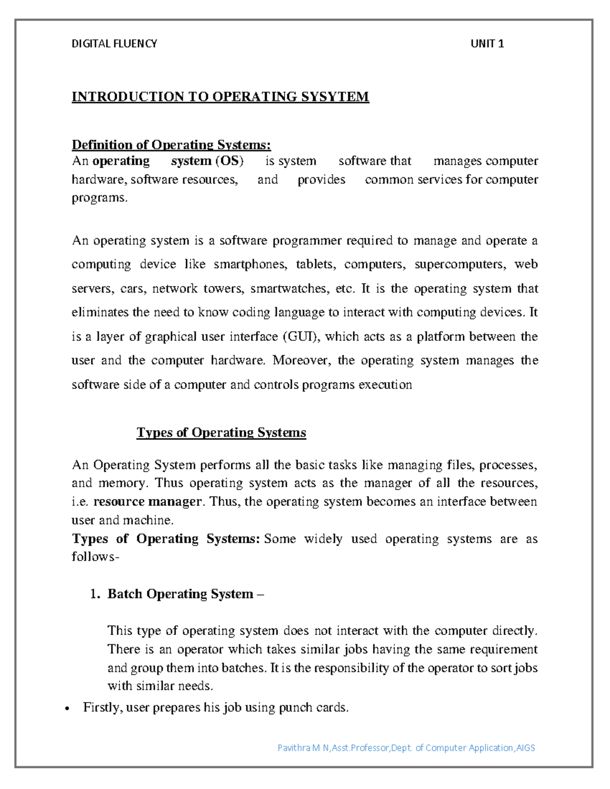UNIT 1-converted - INTRODUCTION TO OPERATING SYSYTEM Definition of ...
