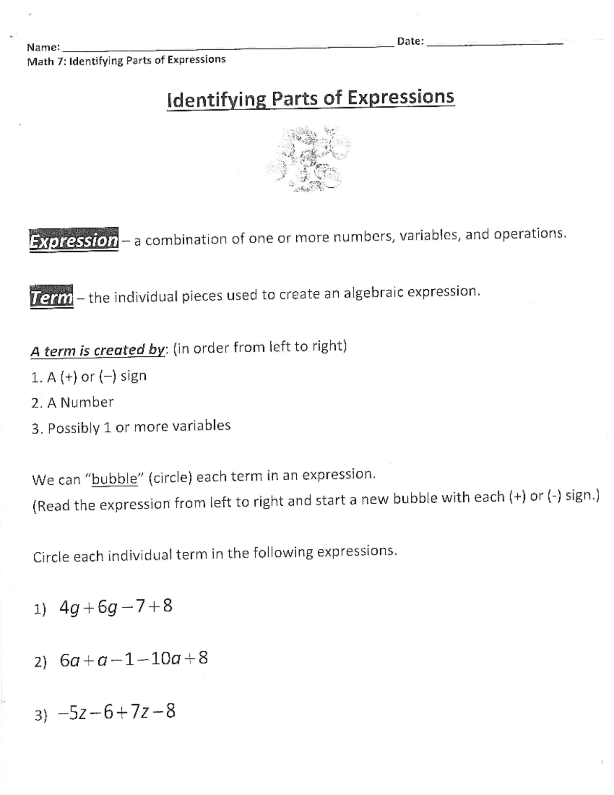 Identifying Parts of Expressions - Term the individual pieces used to ...