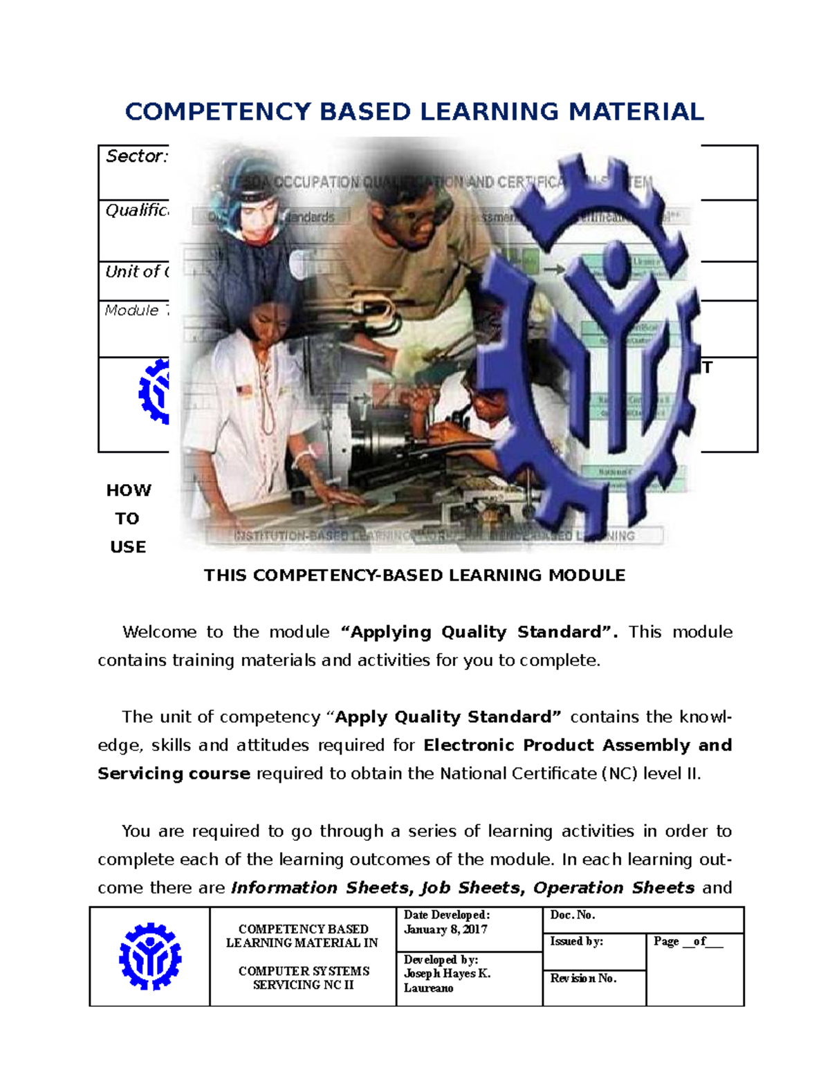 CBLM 1 Apply Quality Standards - COMPETENCY BASED LEARNING MATERIAL ...