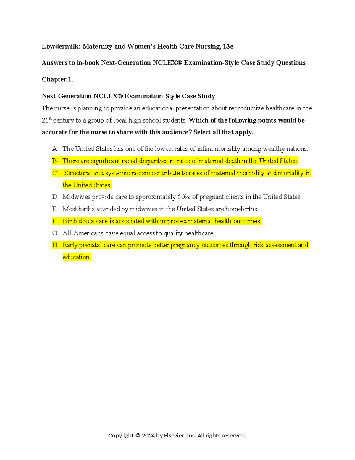 Chapter 001 - Question with answer - Lowdermilk: Maternity and Women’s ...