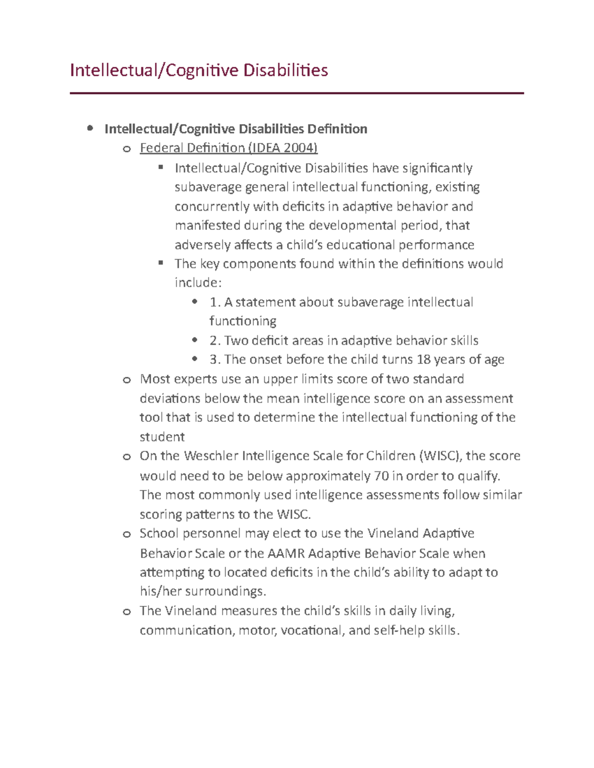 Intellectual Cognitive Disabilities Module - Intellectual/Cognitive ...