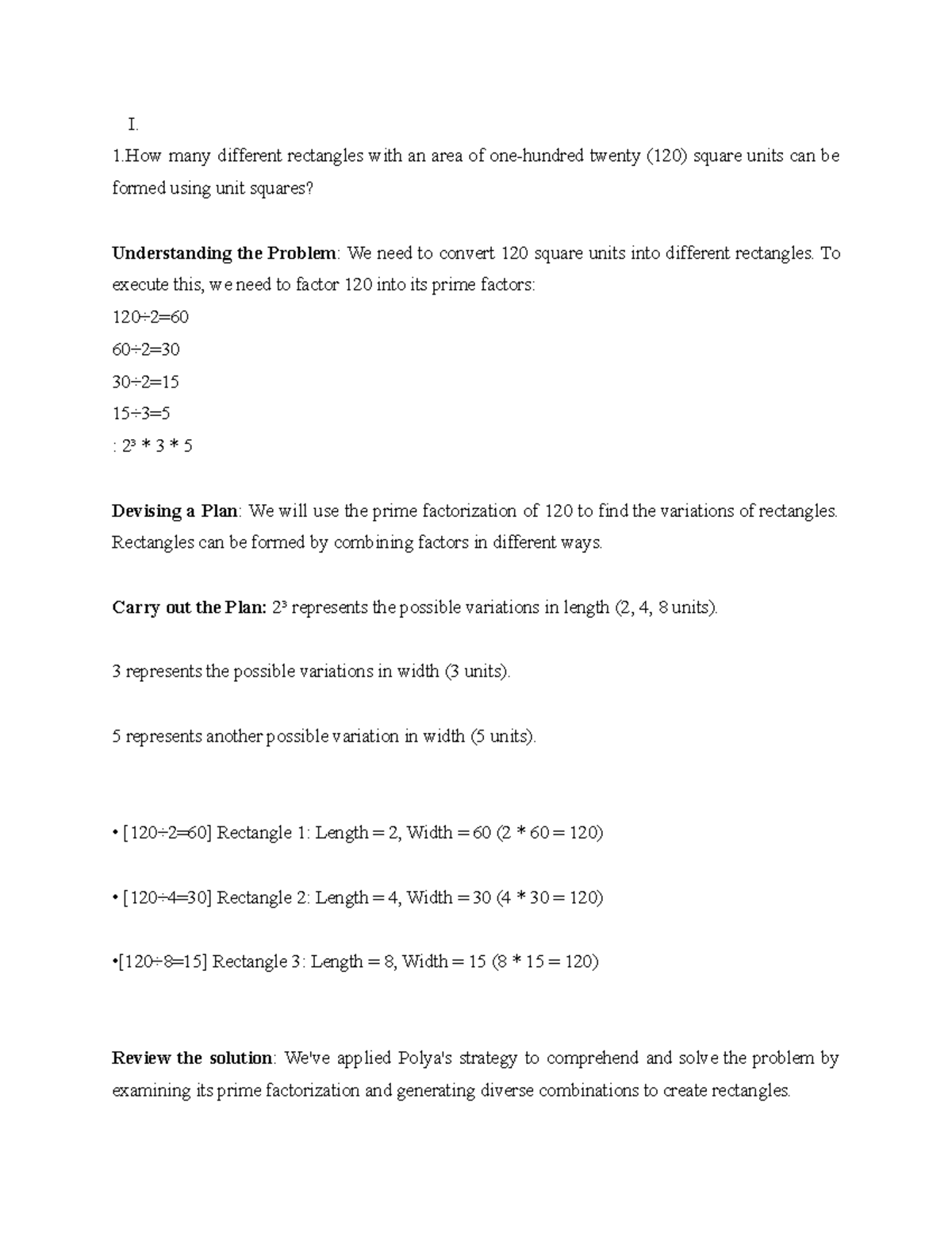 Math PT - Good - I. 1 many different rectangles with an area of one ...