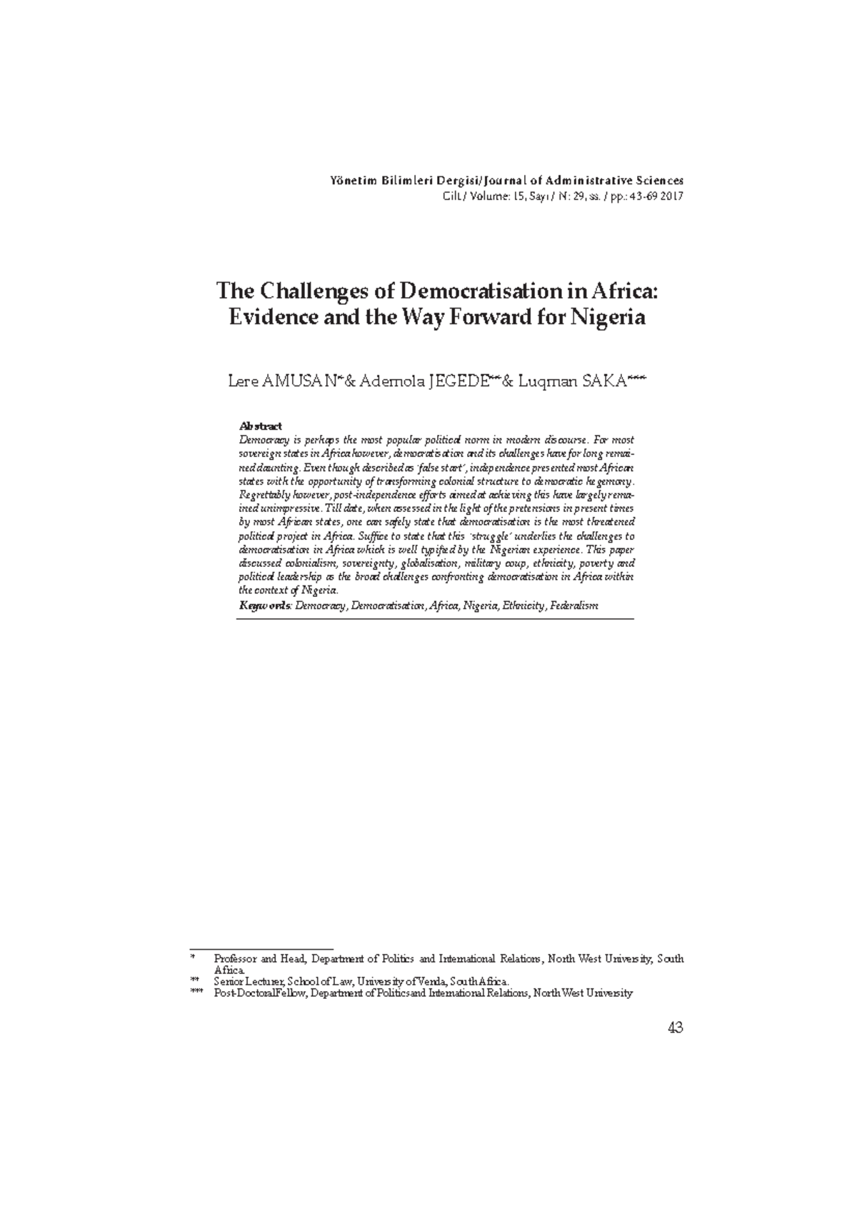 politics reading - Yönetim Bilimleri Dergisi/Journal of Administrative ...