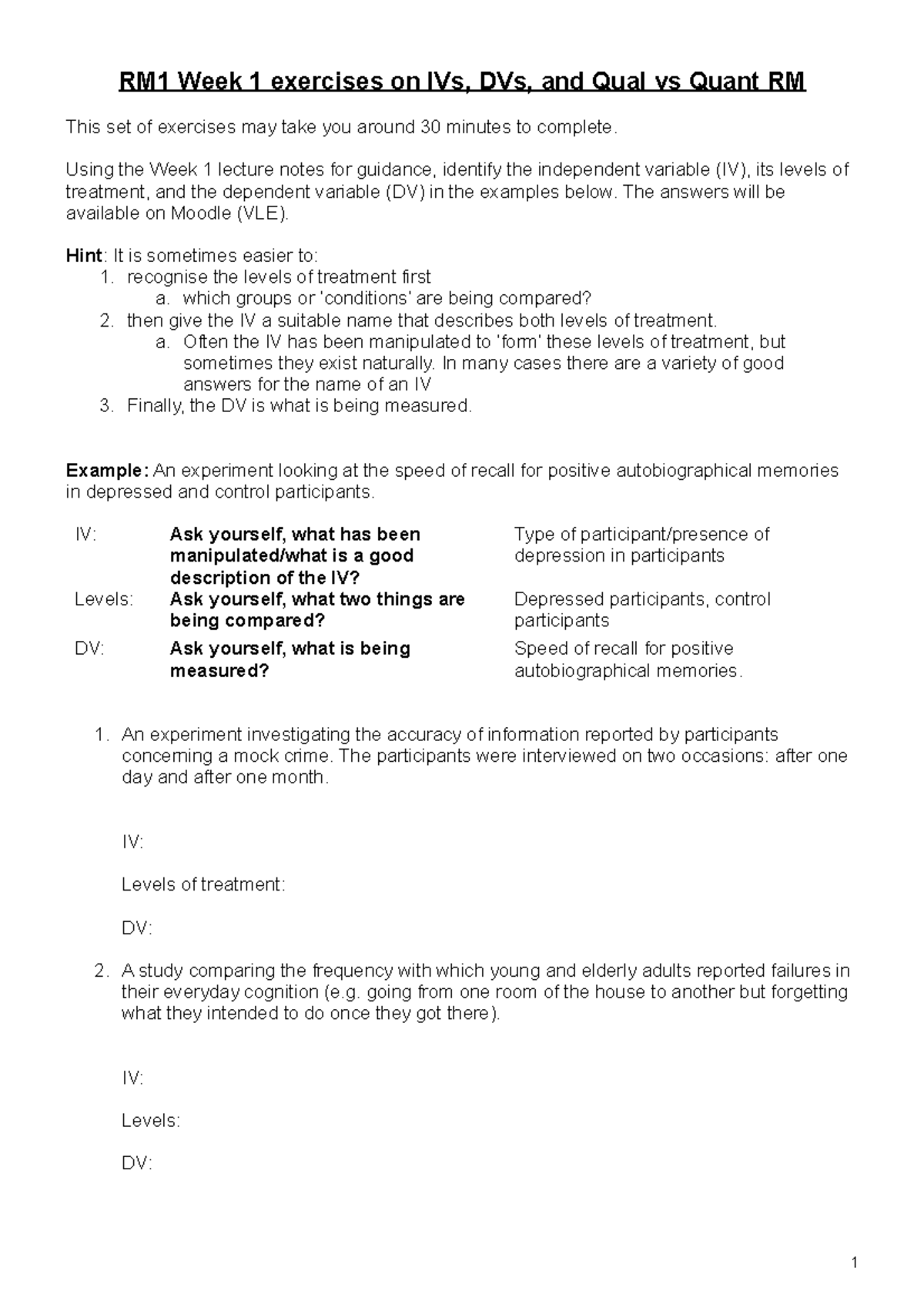 2022-23 RM1 Week 1 seminar - IVs DVs Quant vs Qual RM - RM1 Week 1 ...