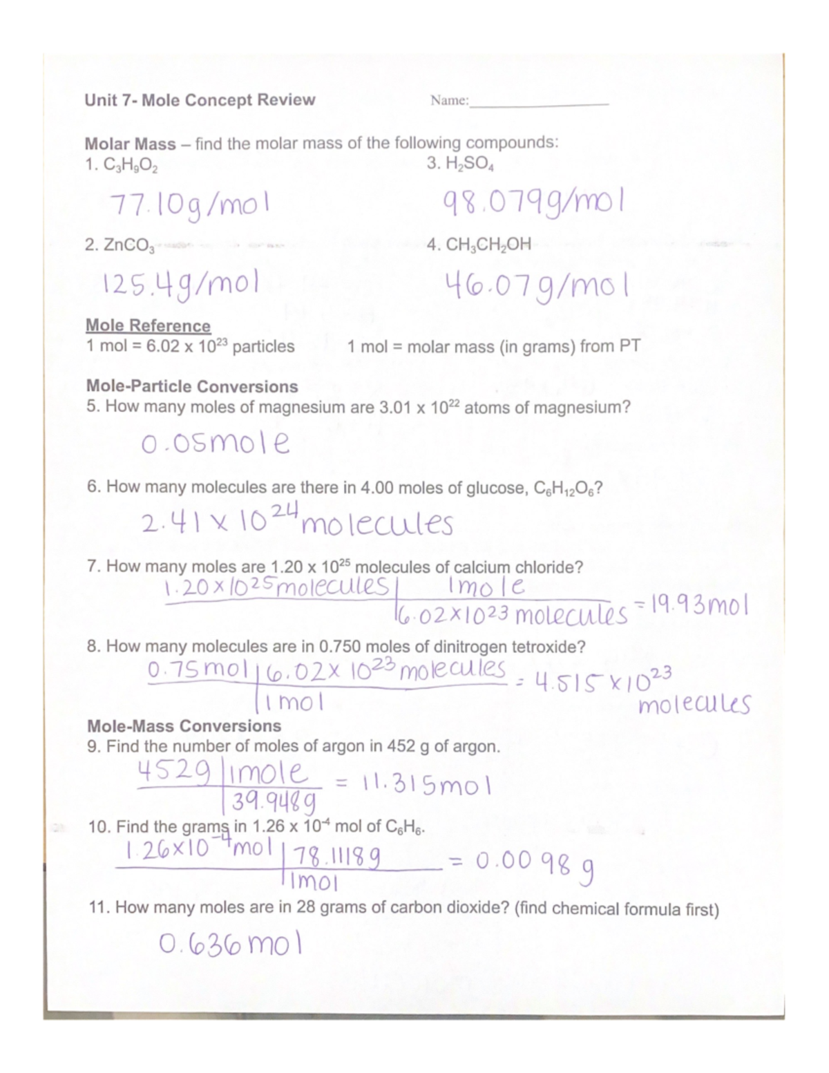Unit 7- Mole Concept Review - Studocu