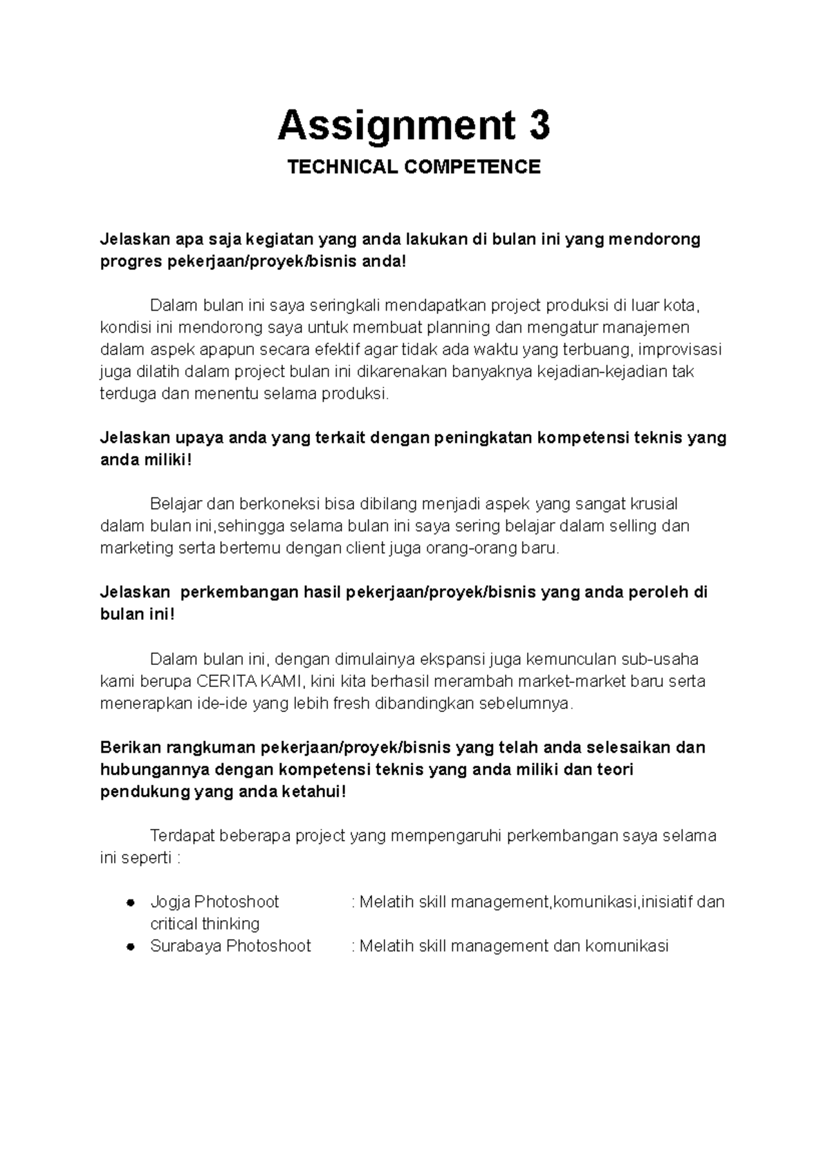 Assignment 3 TC Ananda Judo 2301918546 - Assignment 3 TECHNICAL COMPETENCE Jelaskan apa saja ...