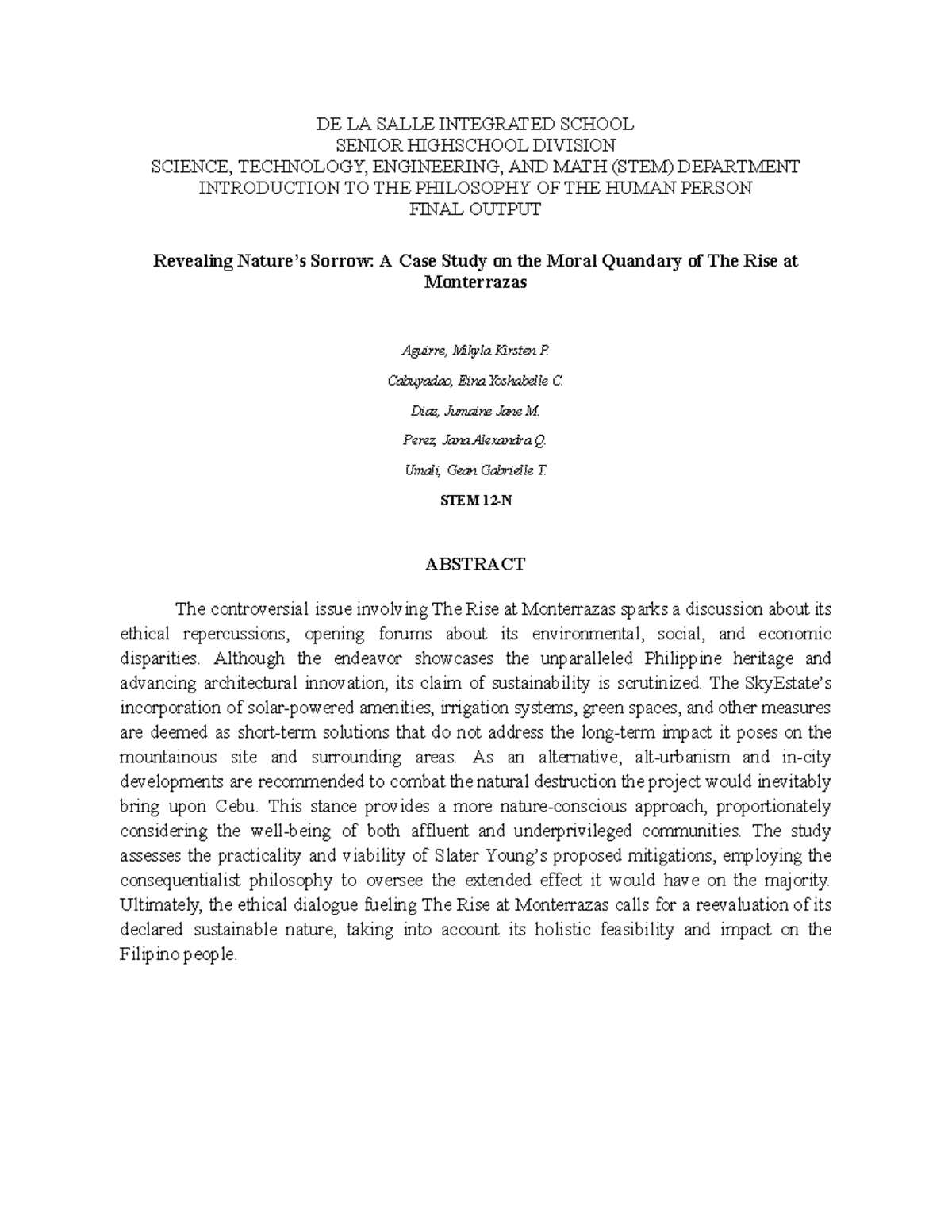 [IPHP Group 2] Final Paper - DE LA SALLE INTEGRATED SCHOOL SENIOR ...