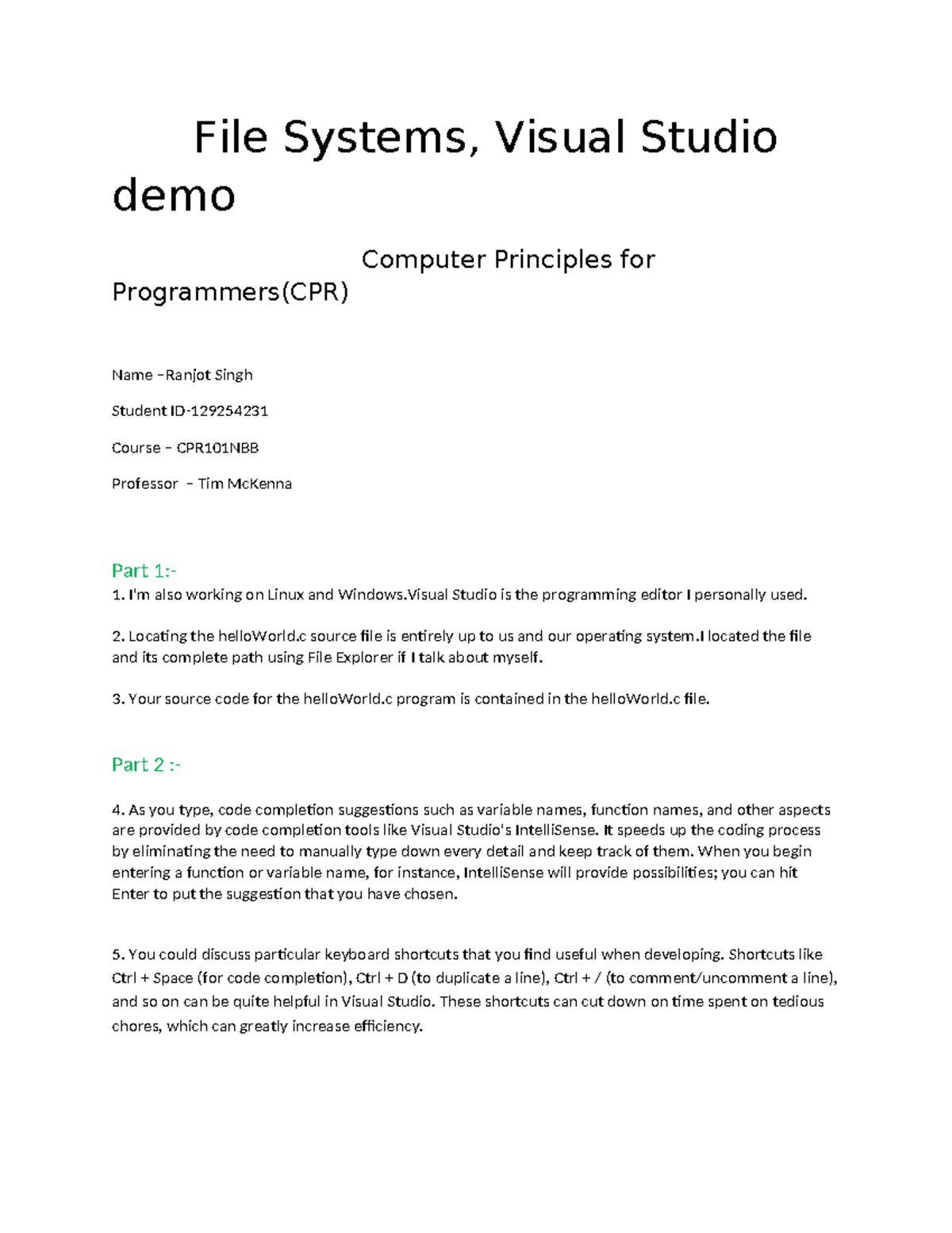File Systems - dhdrr - File Systems, Visual Studio demo Computer Principles for Programmers(CPR ...