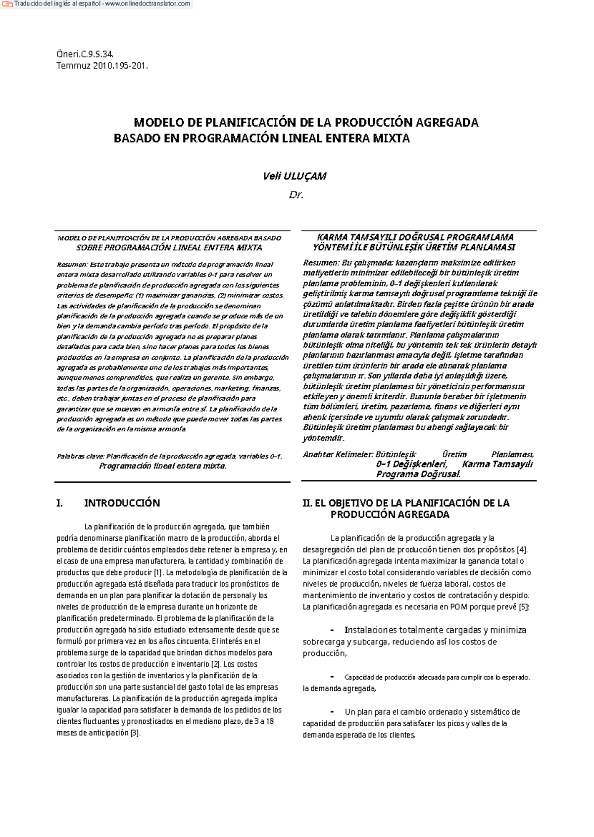 Aggregate Production Planning - Öneri.C.9.S. Temmuz 2010-201. MODELO DE ...