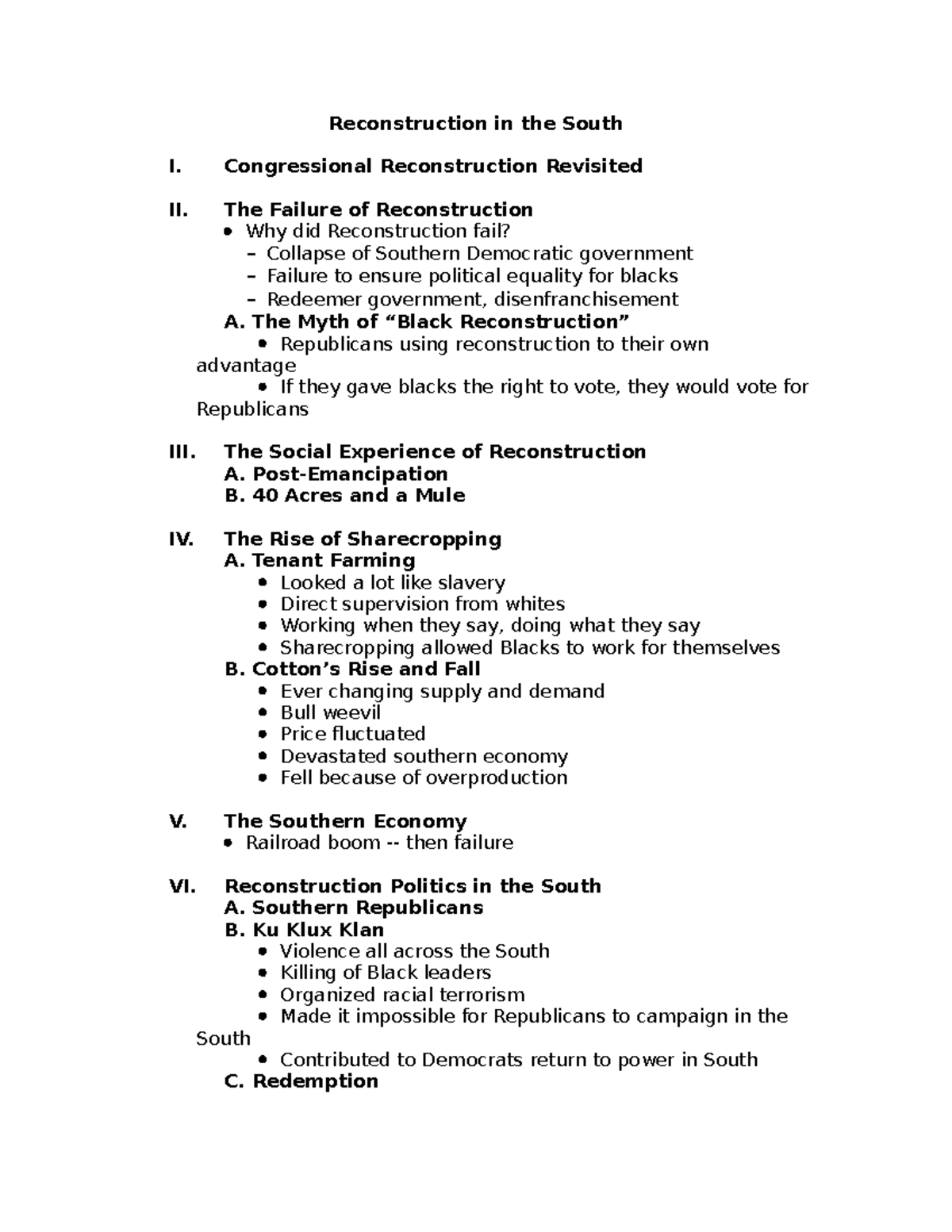 Reconstruction in the South - II. Congressional Reconstruction ...