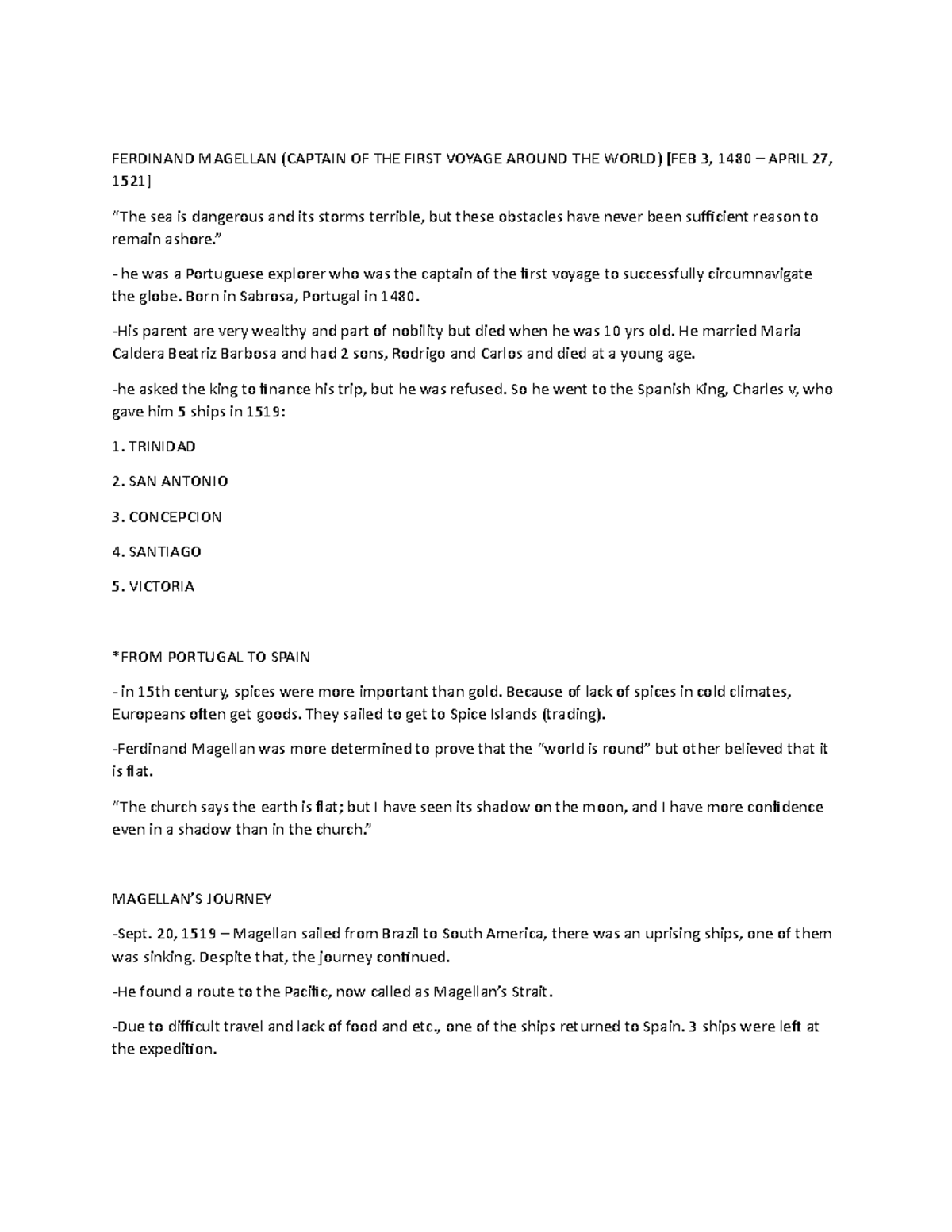 Ferdinand Magellan - Lecture notes 1 - FERDINAND MAGELLAN (CAPTAIN OF ...