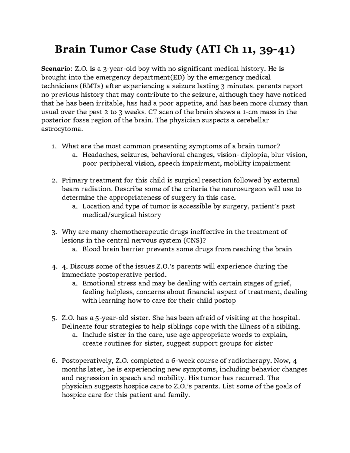 Case Study 4 Brain Tumor and Dehydration - Brain Tumor Case Study (ATI ...