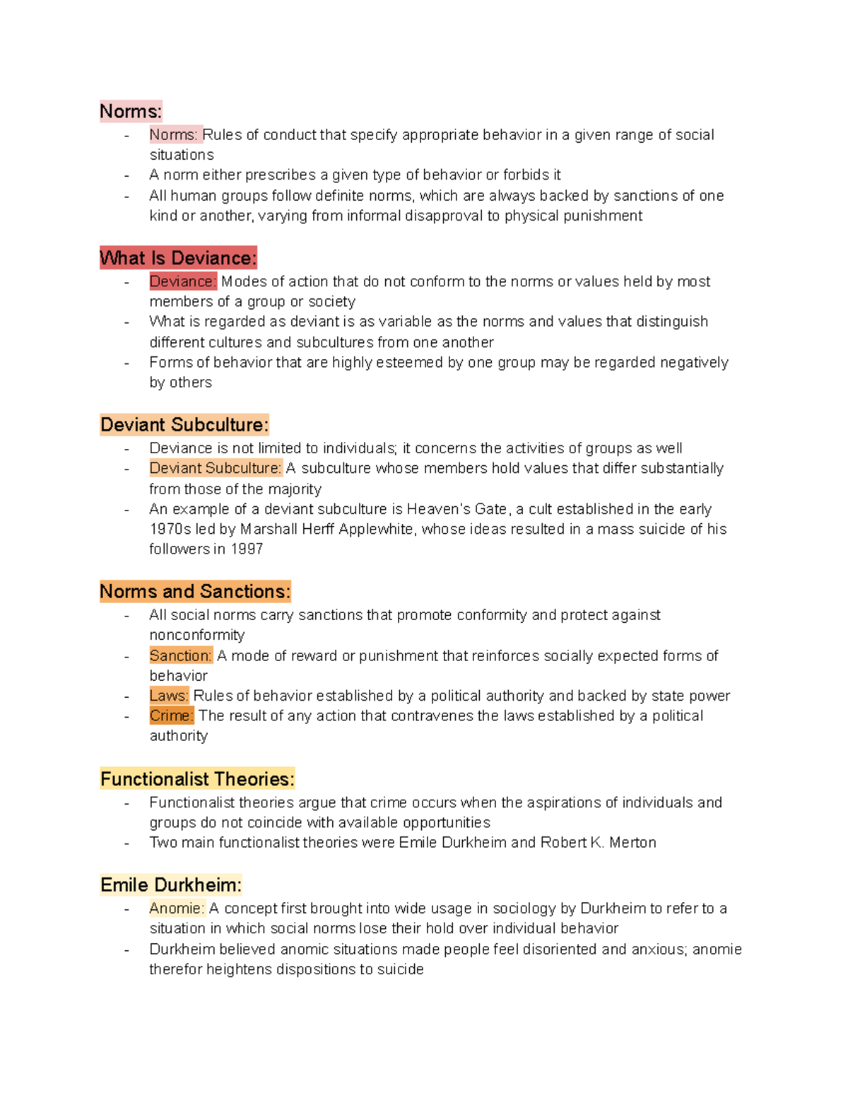 Chapter 7 Notes - Norms: Norms: Rules of conduct that specify ...