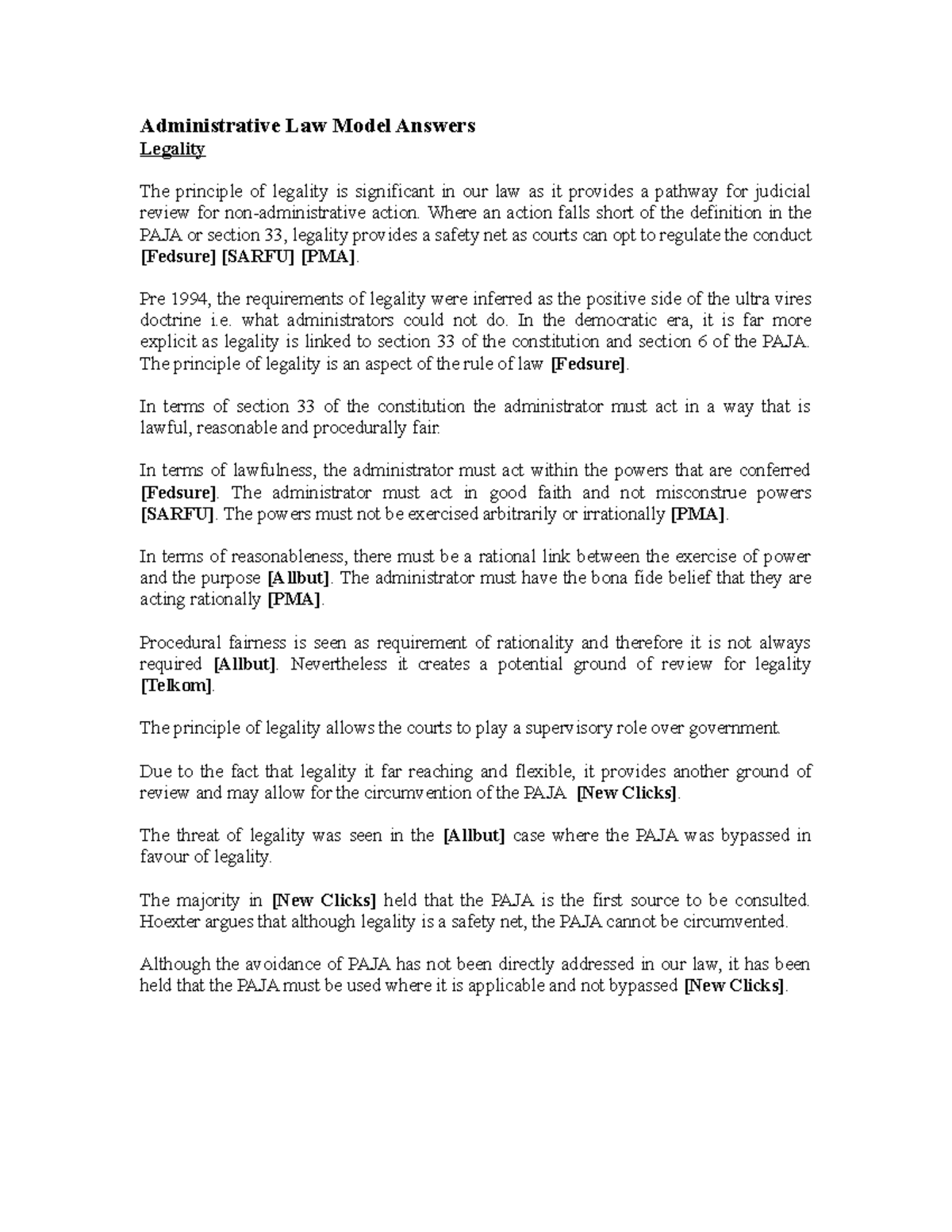 Administrative Law Model Answers - Principle of Legality ...