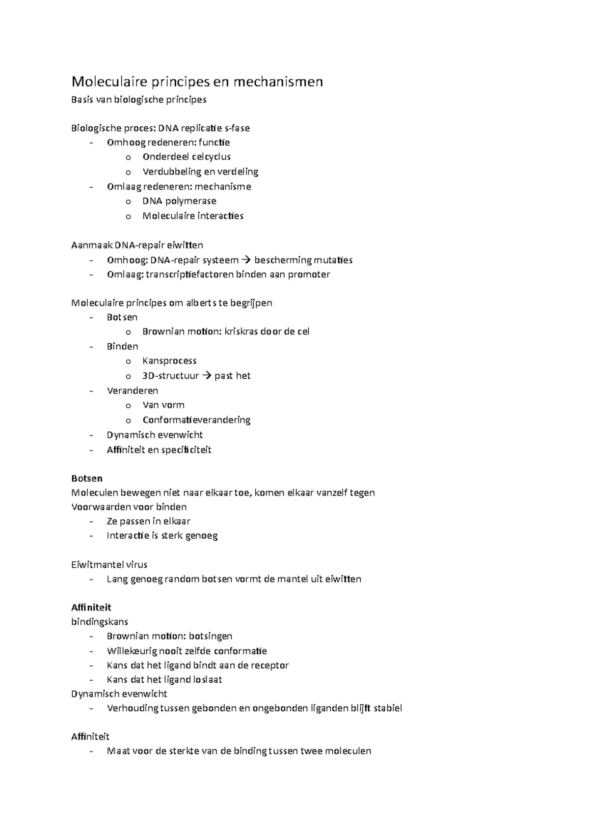 Moleculaire principes en mechanismen uitleg - Moleculaire principes en ...