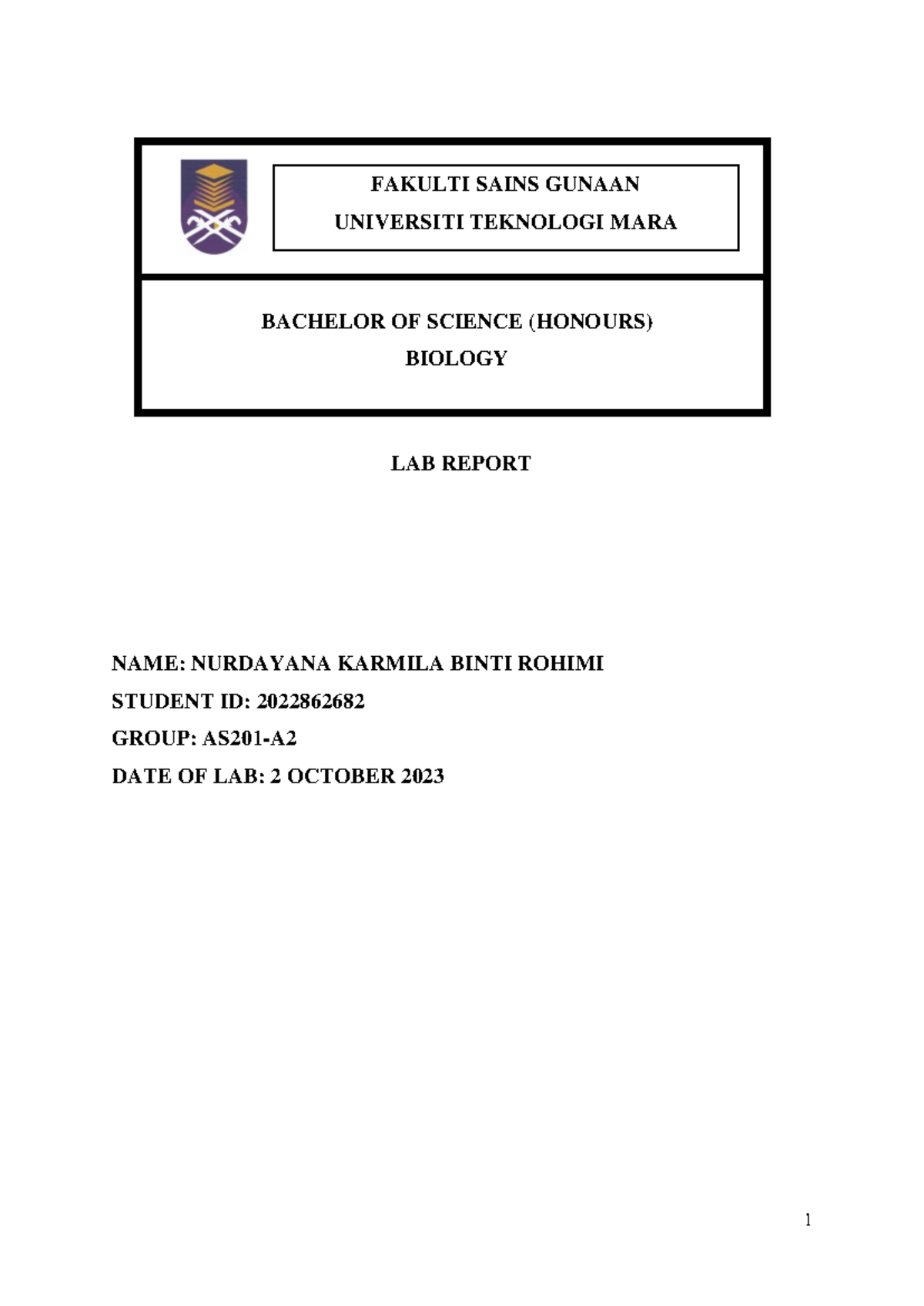 BIO511 LAB REPORT: HUMAN KARYOTYPING - LAB REPORT NAME: NURDAYANA ...