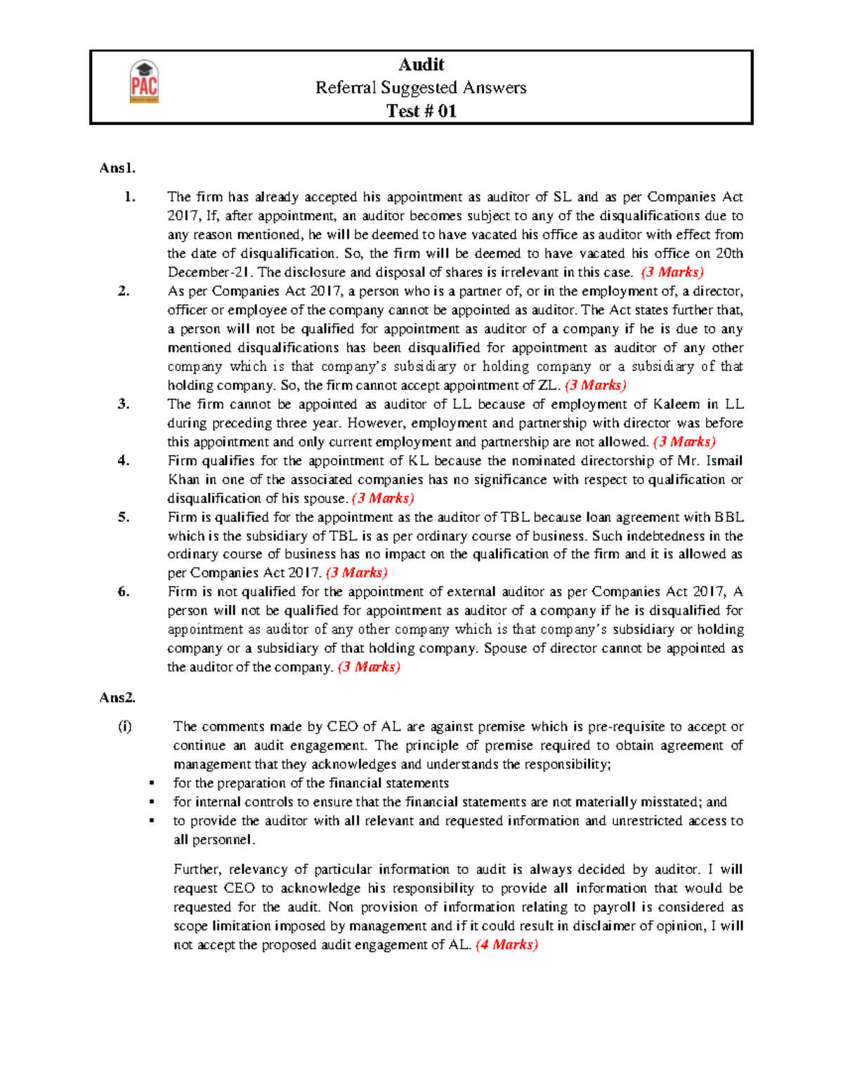 AA Test 1 (sol) - Test - Audit Referral Suggested Answers Test # 01 ...