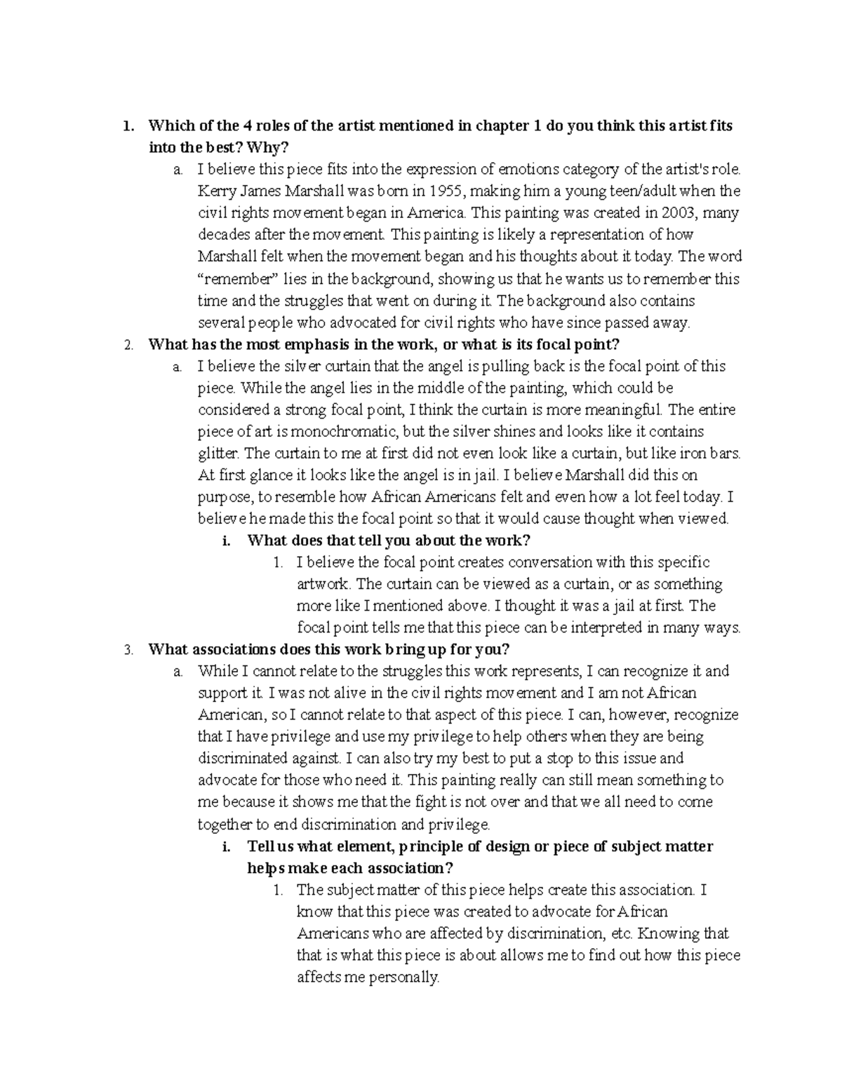 Assignment 6 - Which of the 4 roles of the artist mentioned in chapter ...