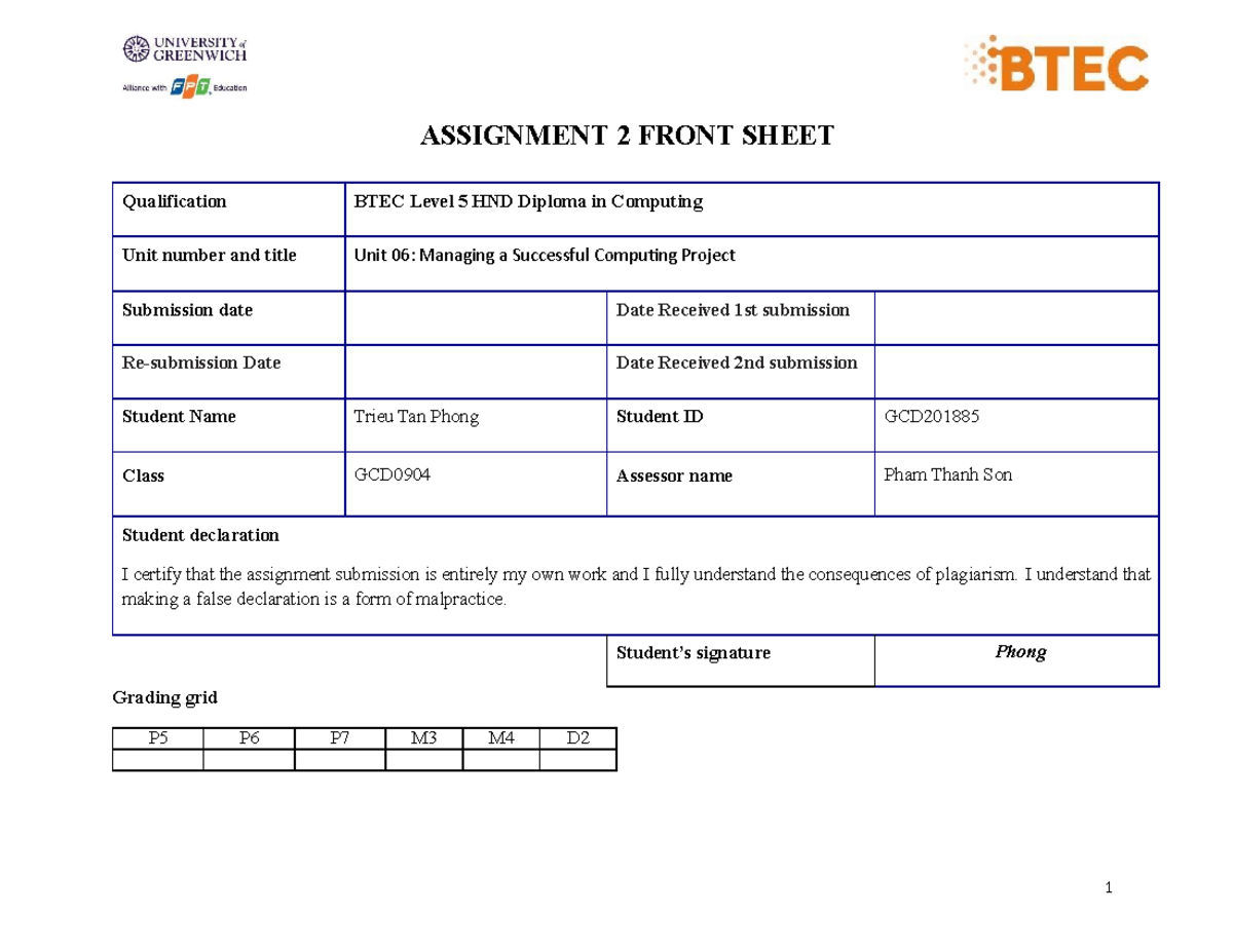 1625 GCS190873 Tran Vinh Huy Assignment 2 - 1 ASSIGNMENT 2 FRONT SHEET ...
