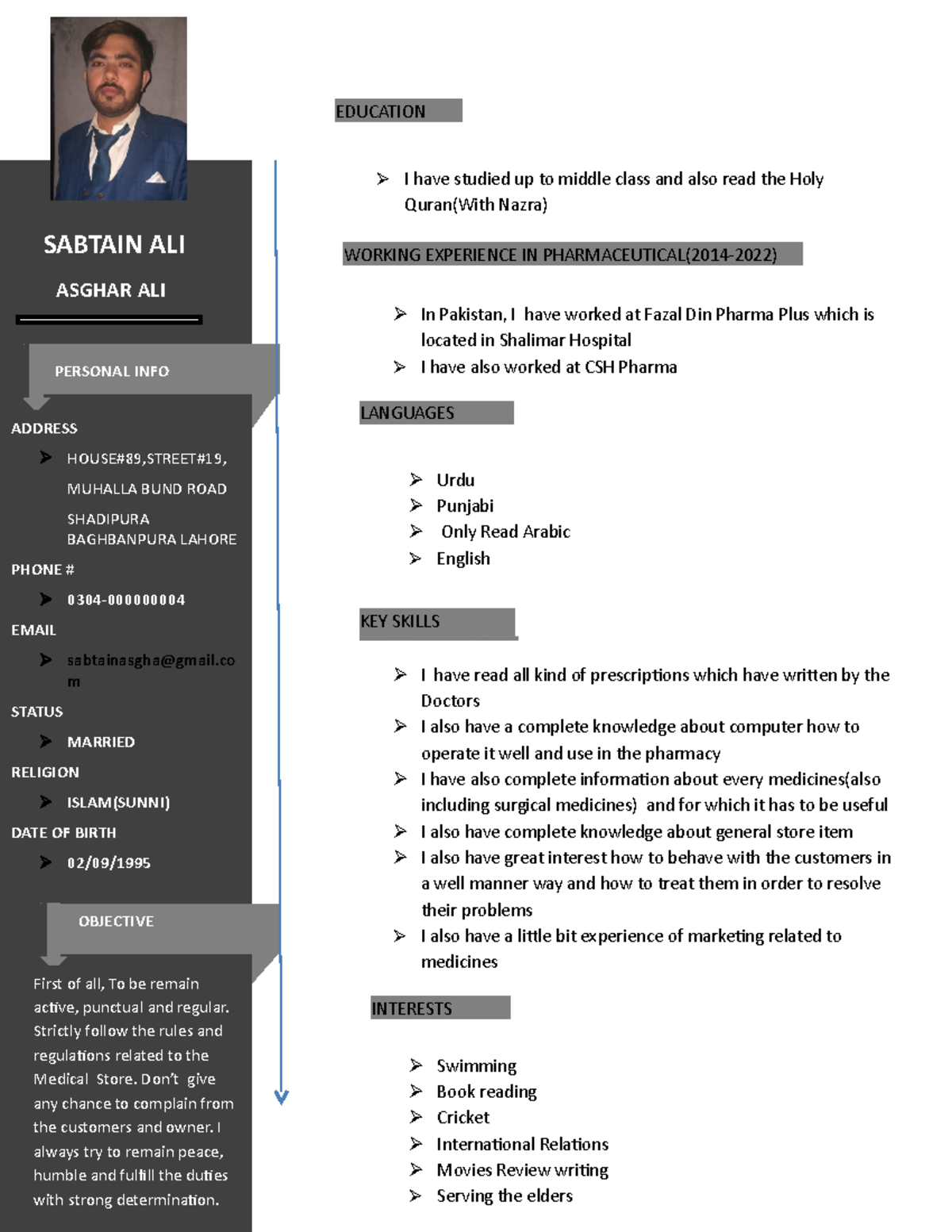 Cv - One of the CV format - PERSONAL INFO EDUCATION I have studied up ...