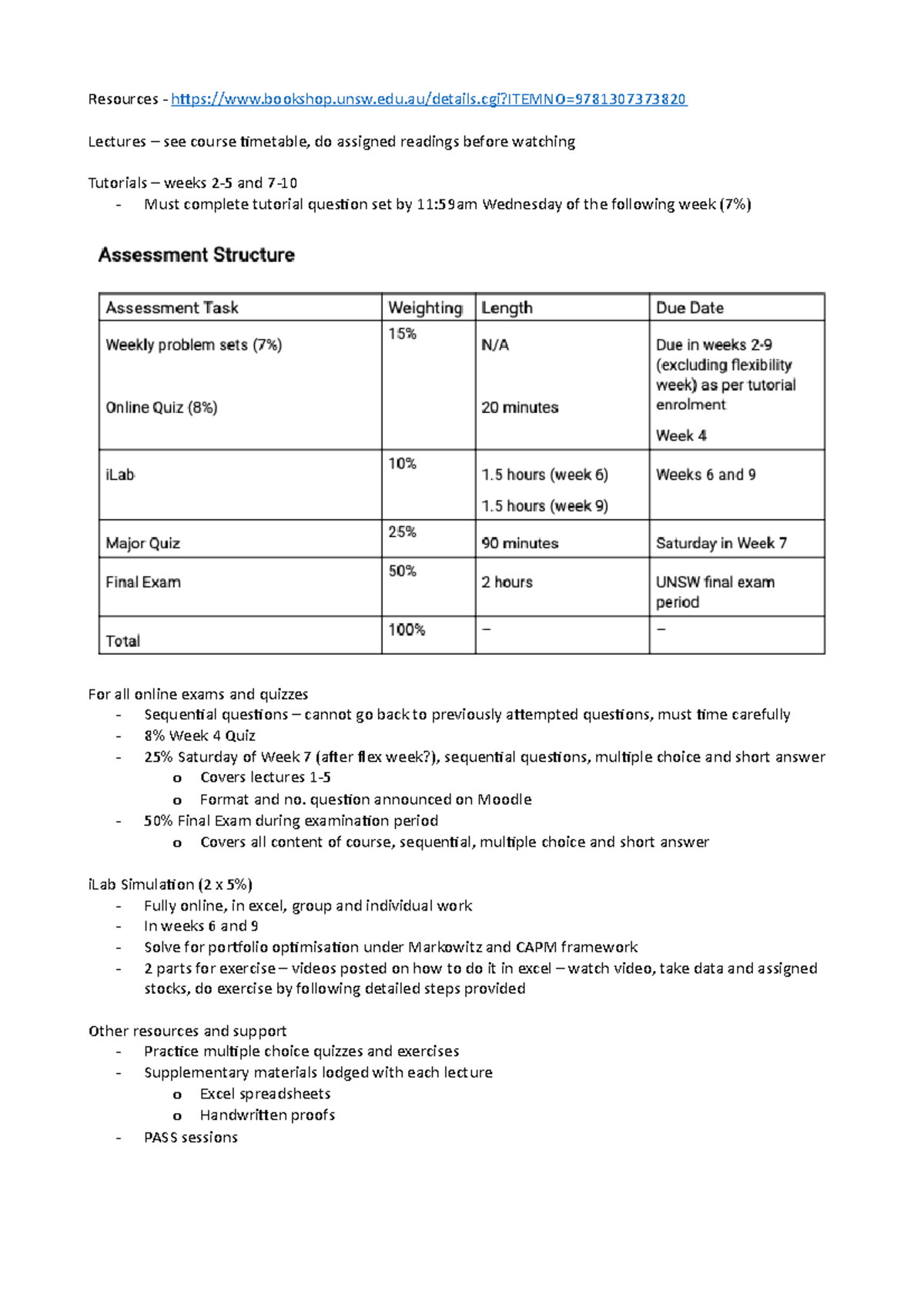 FINS2624 Notes - Resources - bookshop.unsw.edu/details.cgi?ITEMNO ...