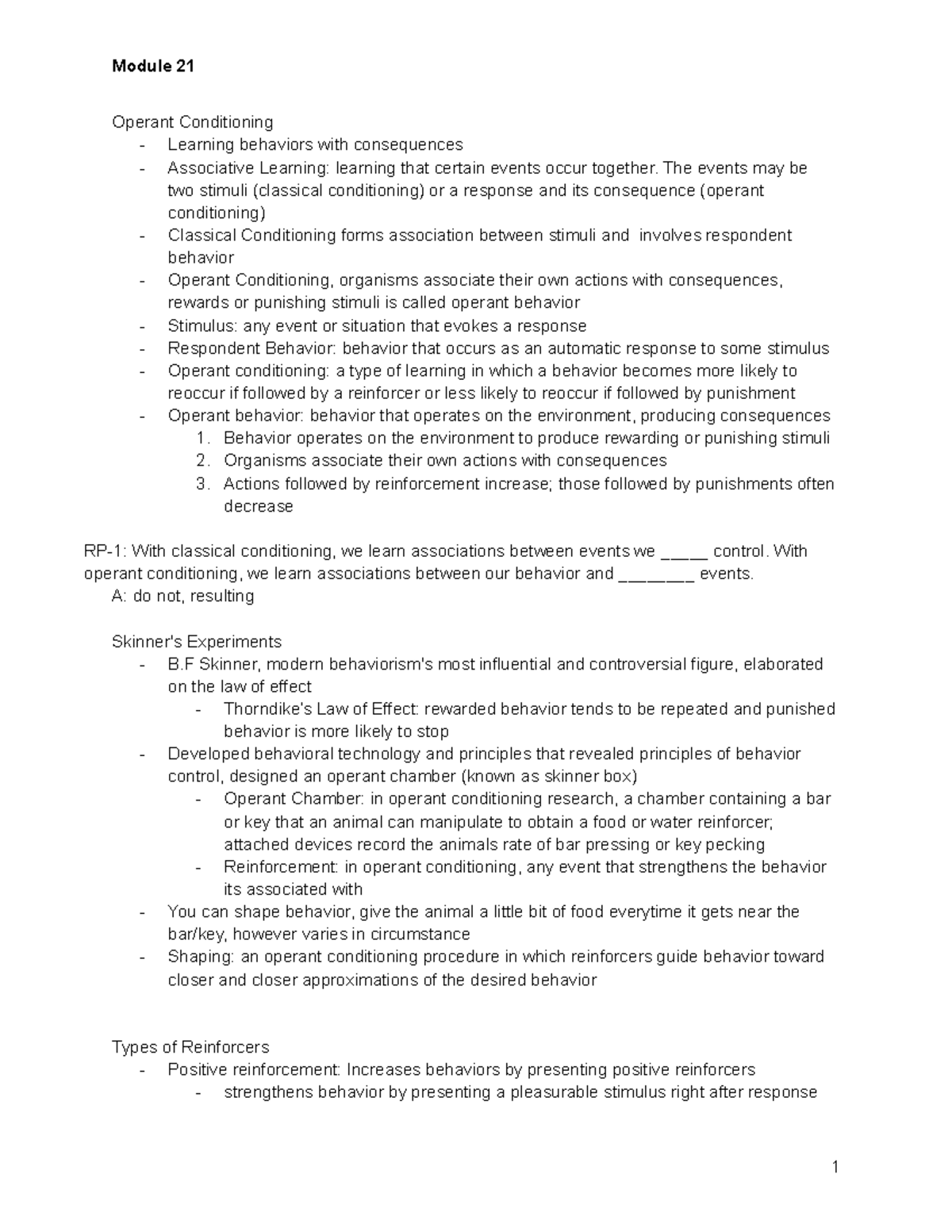 Psych Module 21 - Operant Conditioning - Learning behaviors with ...