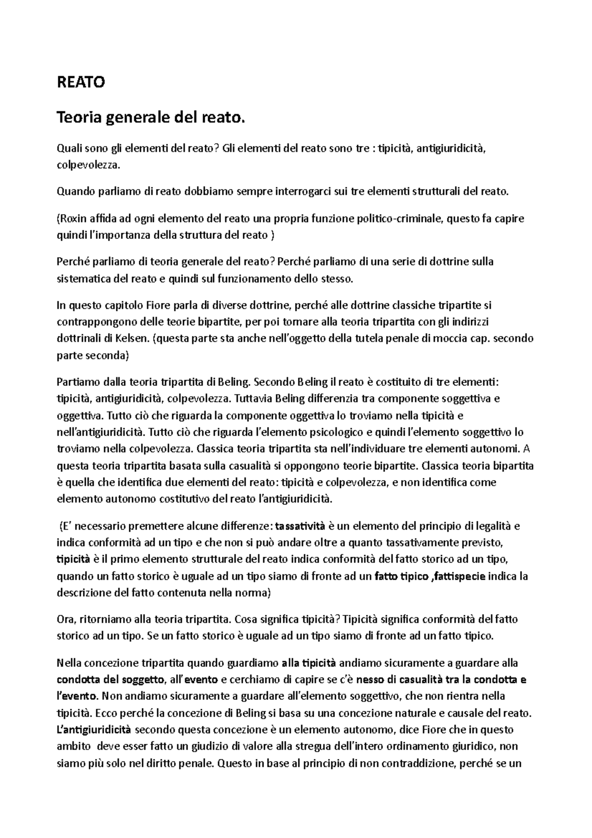Il reato - diritto penale Fiore - REATO Teoria generale del reato ...