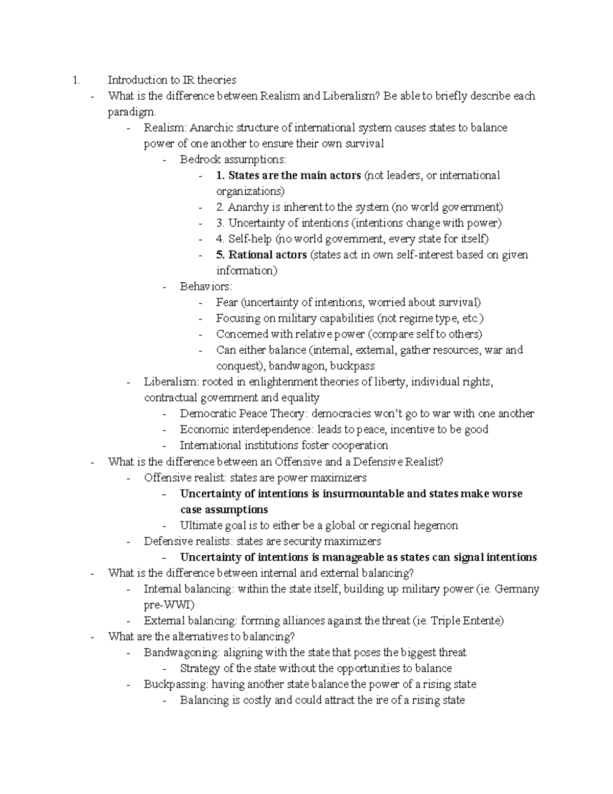US Foreign Policy Final Study Guide - Introduction to IR theories What ...