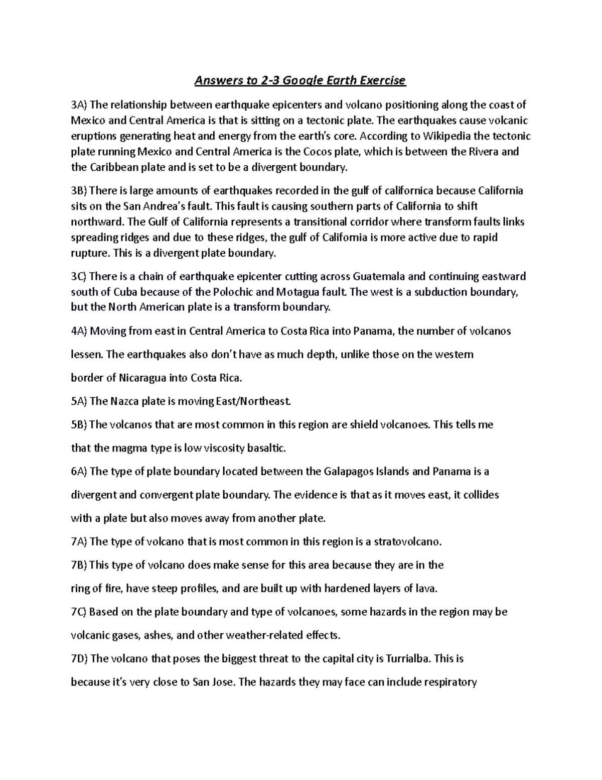 2-3 Google Earth Exercise answers - Answers to 2-3 Google Earth ...