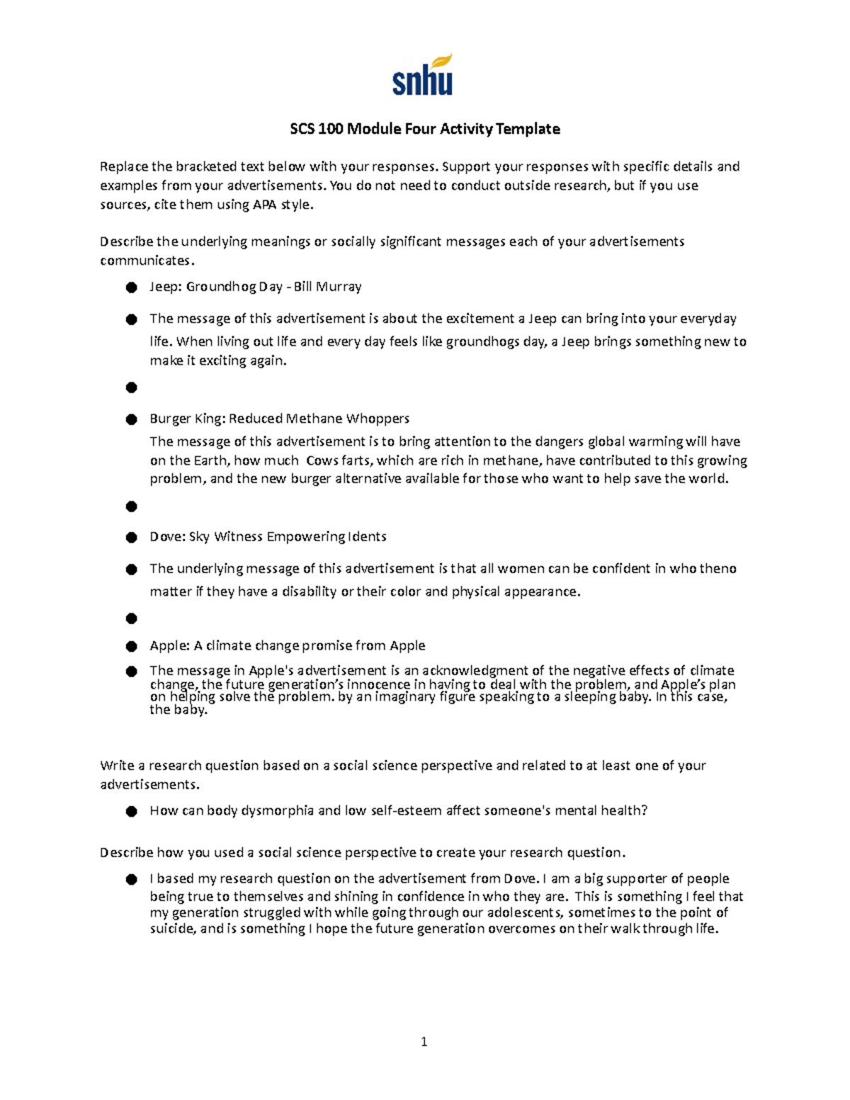 SCS 100 Module Four Activity vm - Support your responses with specific ...
