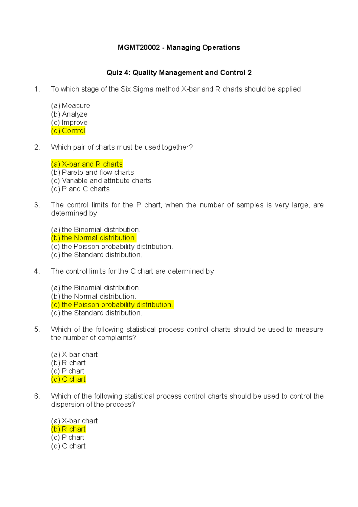 Quiz 4 - quiz 4 - MGMT20002 - Managing Operations Quiz 4: Quality ...