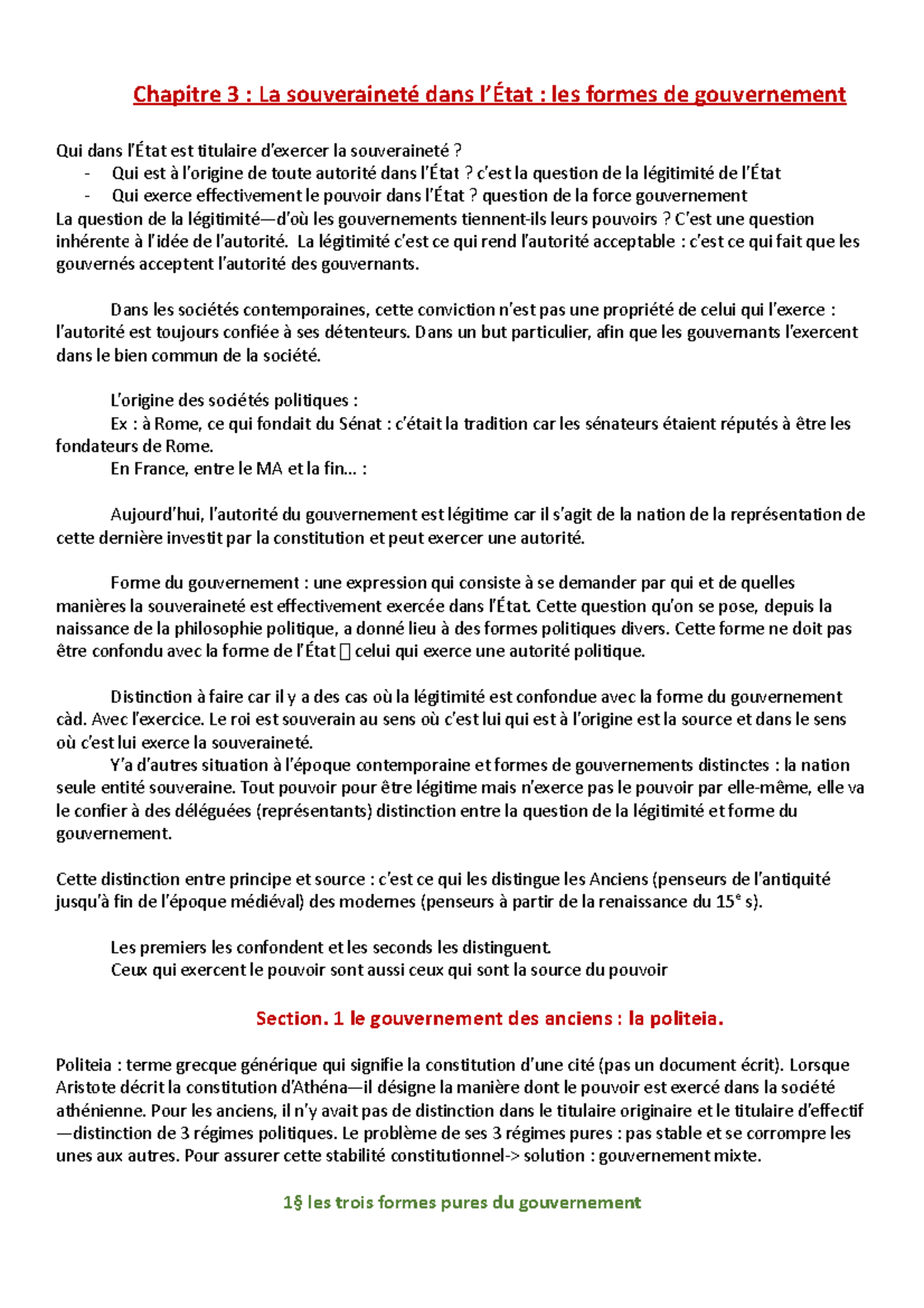 Cours Droit Constit 27 - Chapitre 3 : La souveraineté dans l’État : les ...