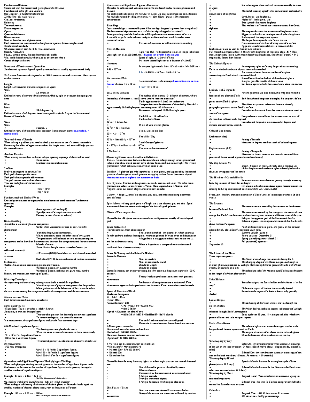 Astronomy Midterm Cheat Sheet - Fundamental Science Concerned with the ...