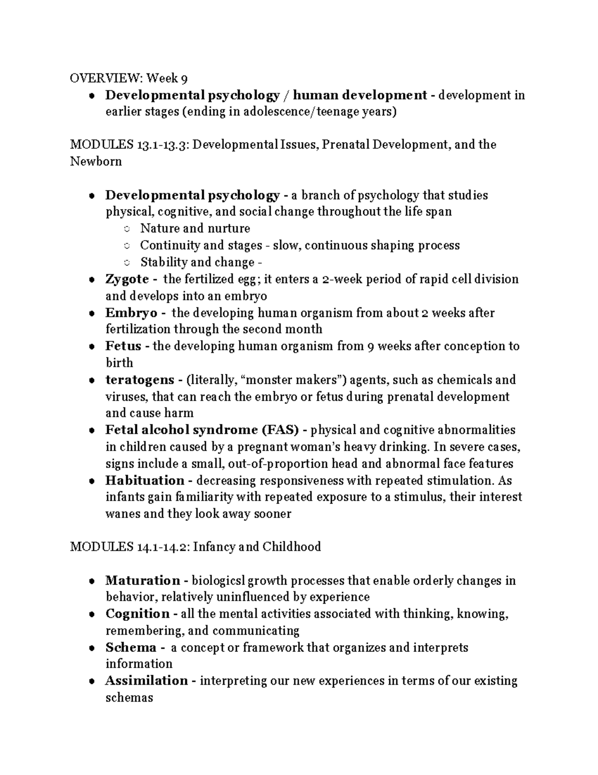 Week 9 (Modules 13, 14, 15) - OVERVIEW: Week 9 Developmental psychology ...