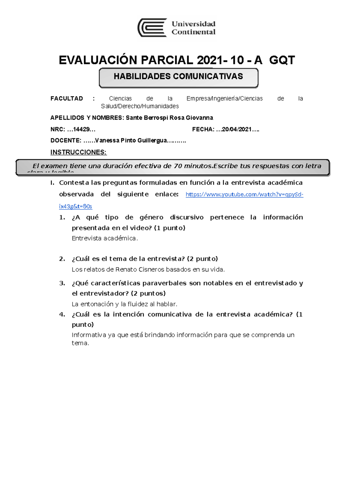 2. Examen Parcial Gq T 21-10 -A - EVALUACIÓN PARCIAL 2021- 10 - A GQT FACULTAD : Ciencias de la ...