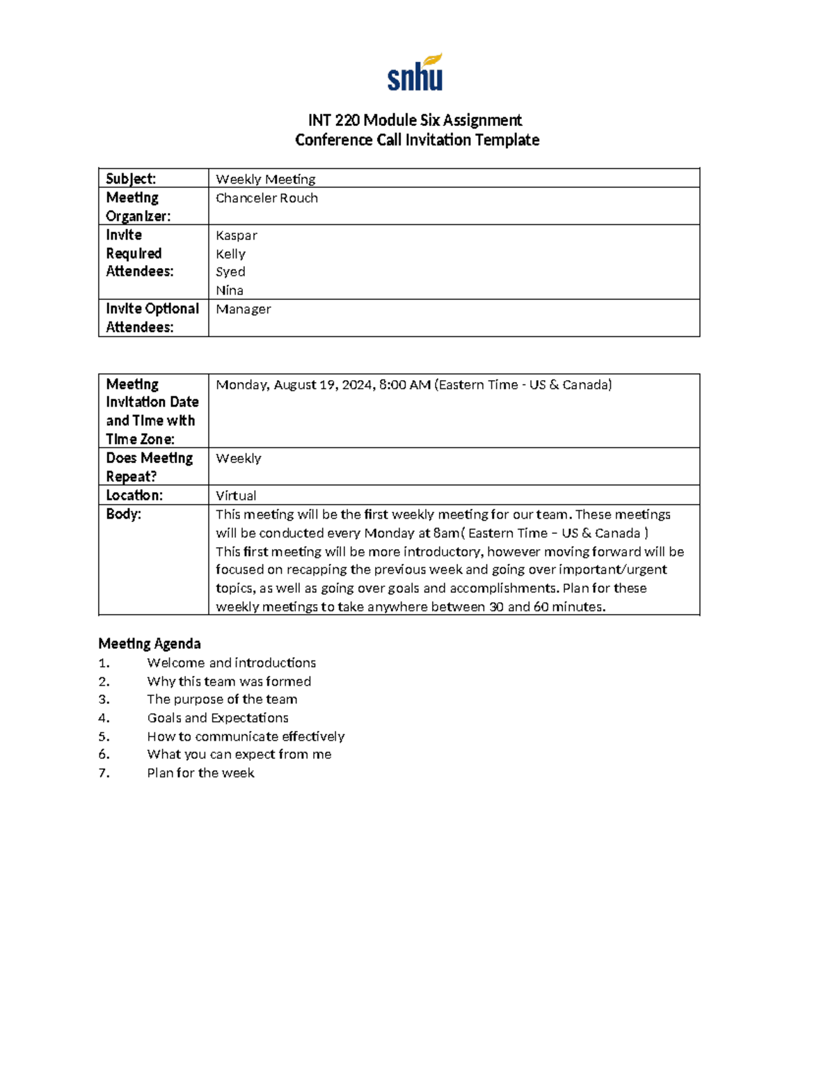 INT 220 Conference Call Invitation Template - INT 220 Module Six ...