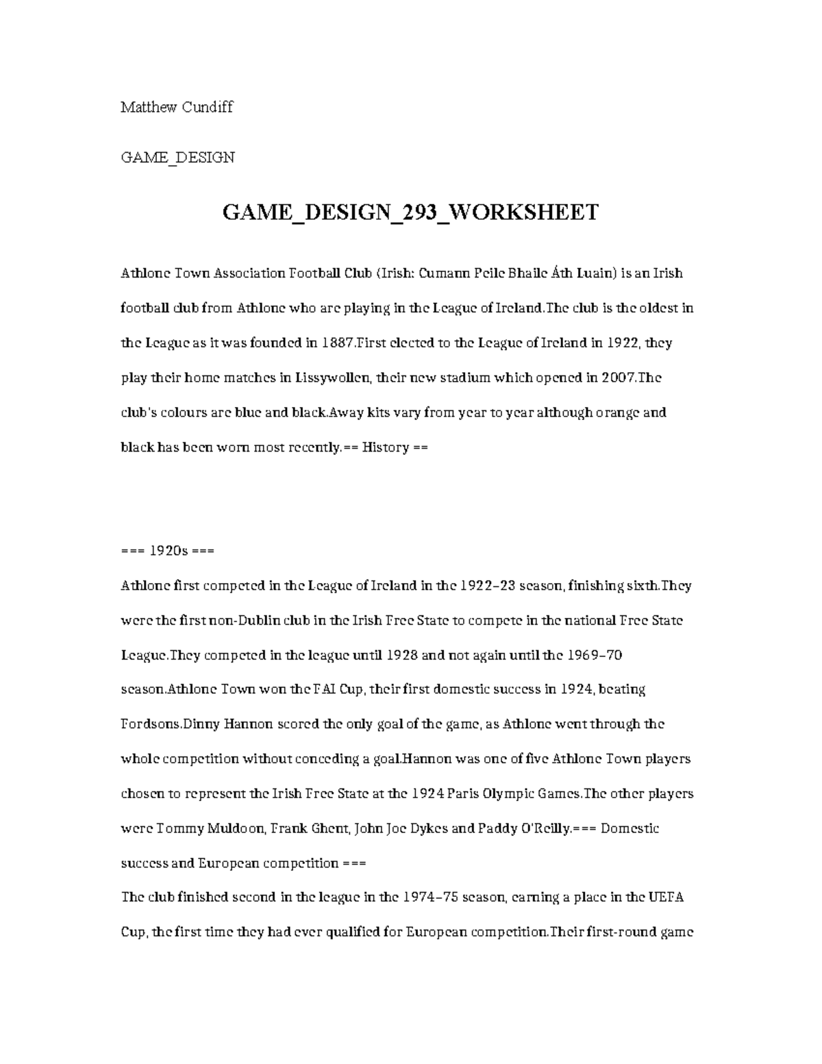 GAME Design 293 Worksheet - Matthew Cundiff GAME_DESIGN GAME_DESIGN_293 ...