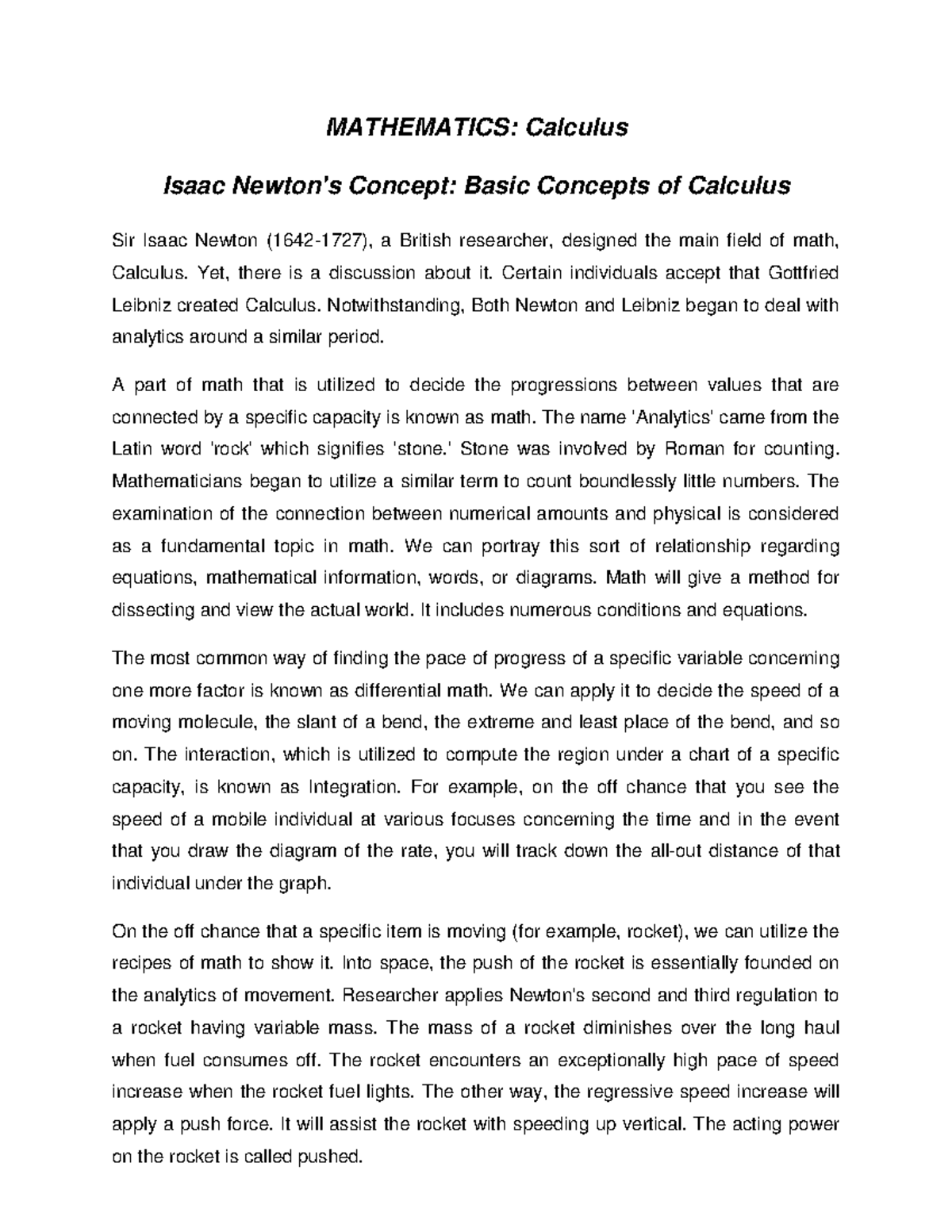 Isaac Newton's Concept Basic Concepts of Calculus - MATHEMATICS ...