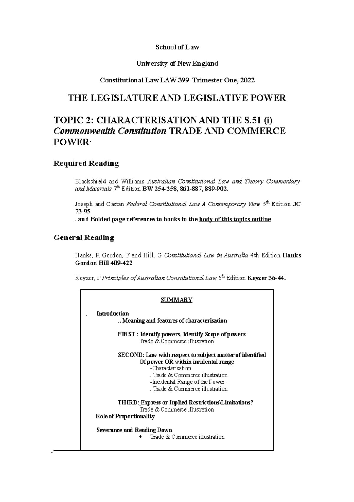 Topic 2 S.51 (i) Trade and Commerce Power - School of Law University of ...