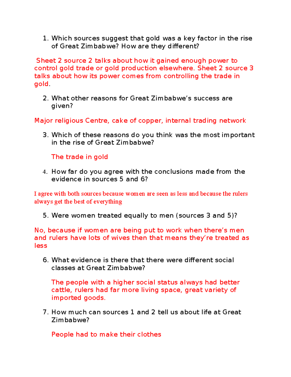 Great Zimbabwe - assignment - Which sources suggest that gold was a key ...