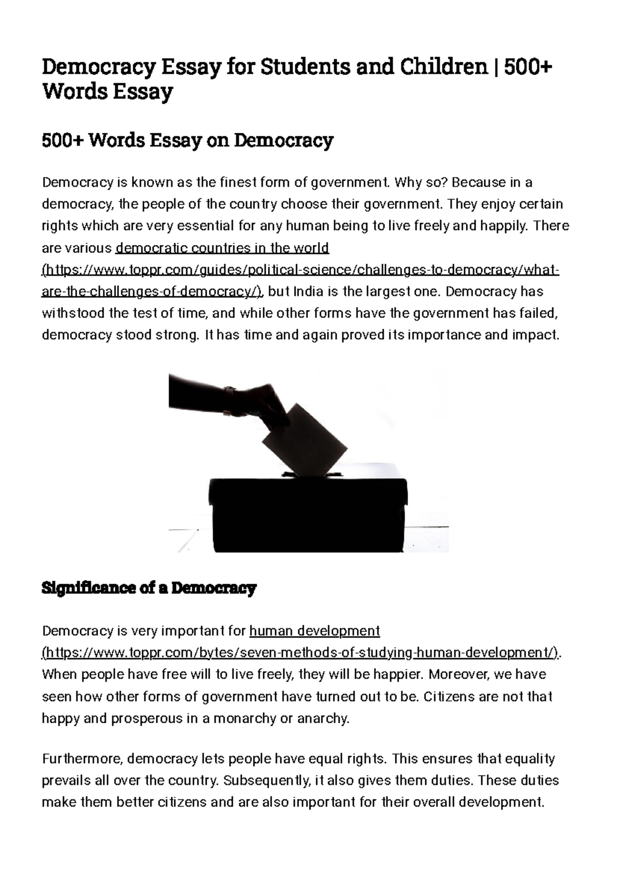Democracy Essay for Students and Children 500+ Words Essay - Democracy ...